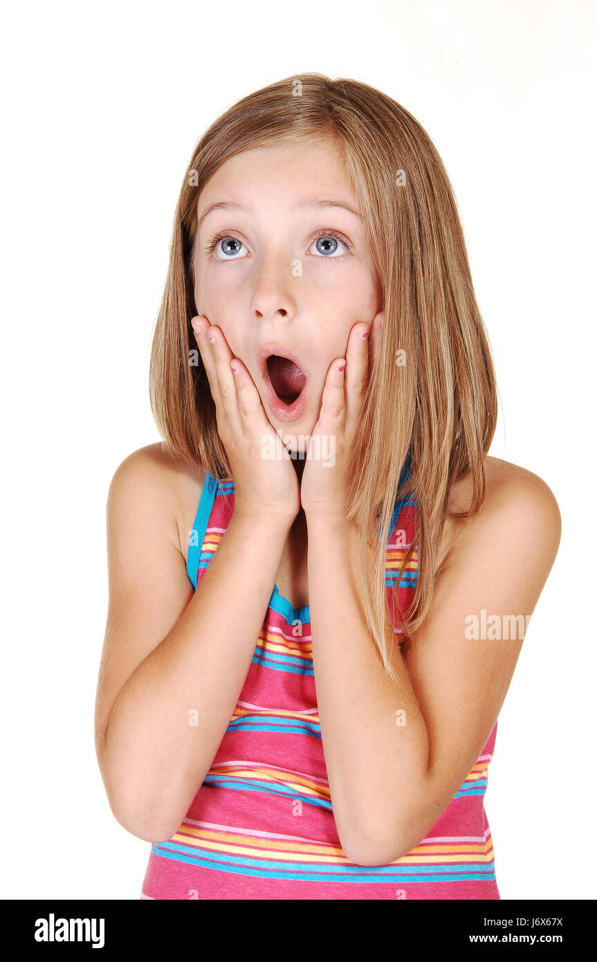 Mund Gesicht Angst offen Minutenin Angst Kind blondes Mädchen Mädchen ...