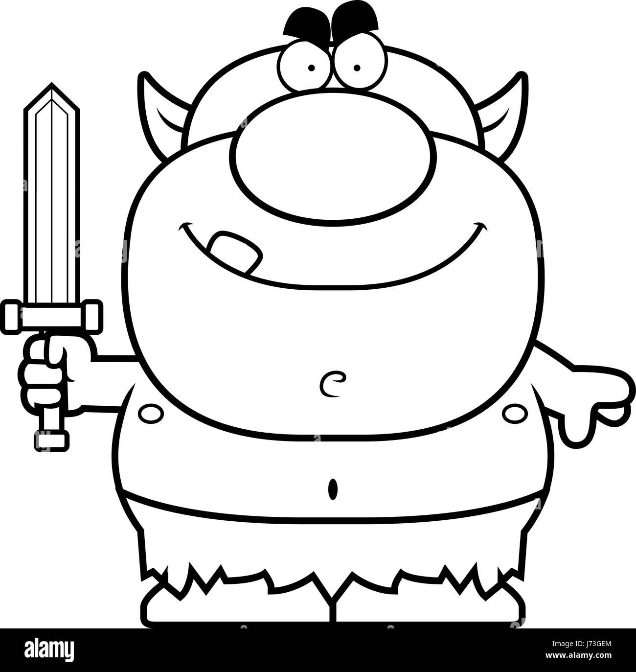 Ein Cartoon Illustration ein Kobold mit einem Schwert Stock ...