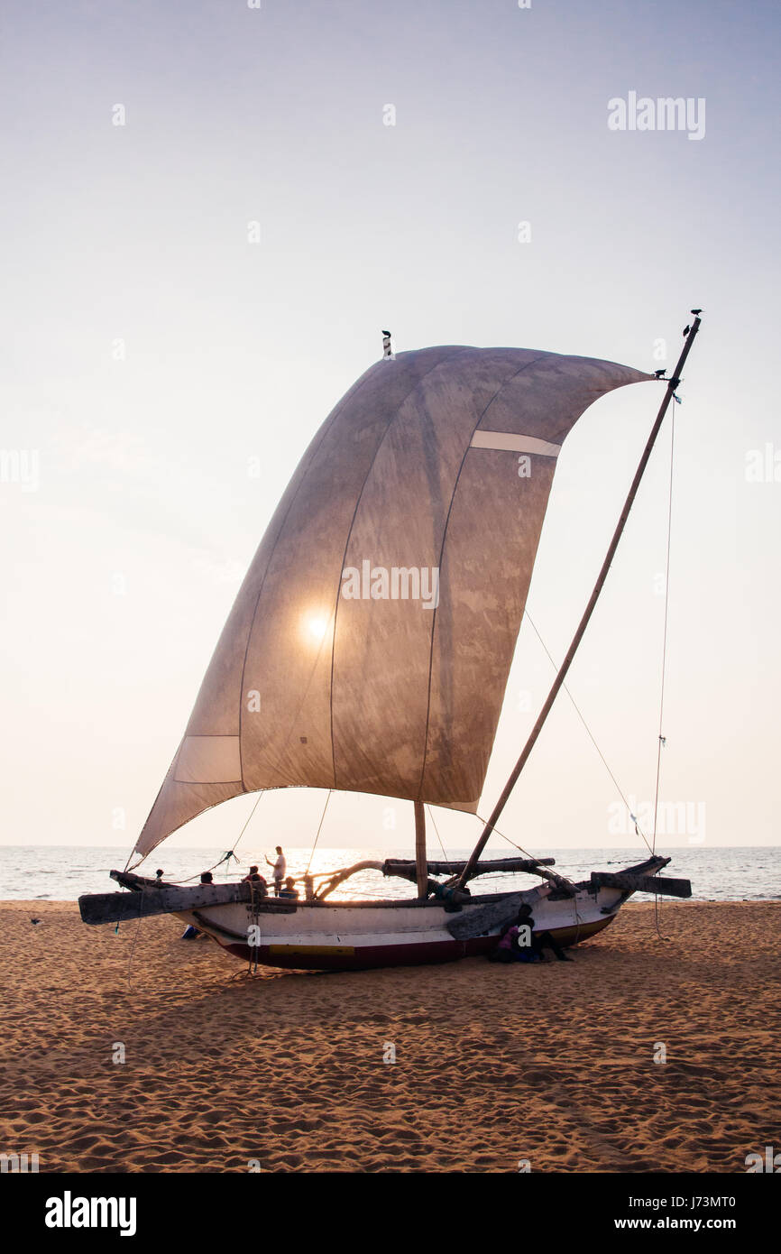 Traditionellen Fischerboot am Strand von Negombo, Sri Lanka bei ...