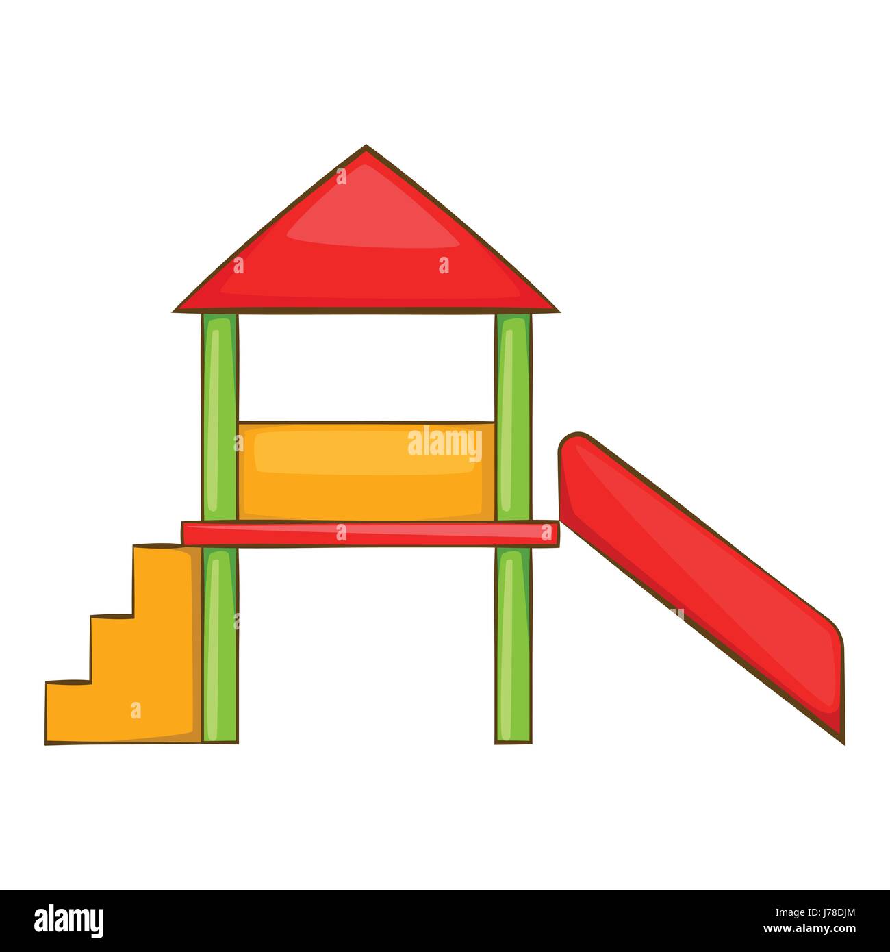 Spielhaus mit Rutsche-Symbol im Cartoon-Stil, die isoliert auf weißem ...