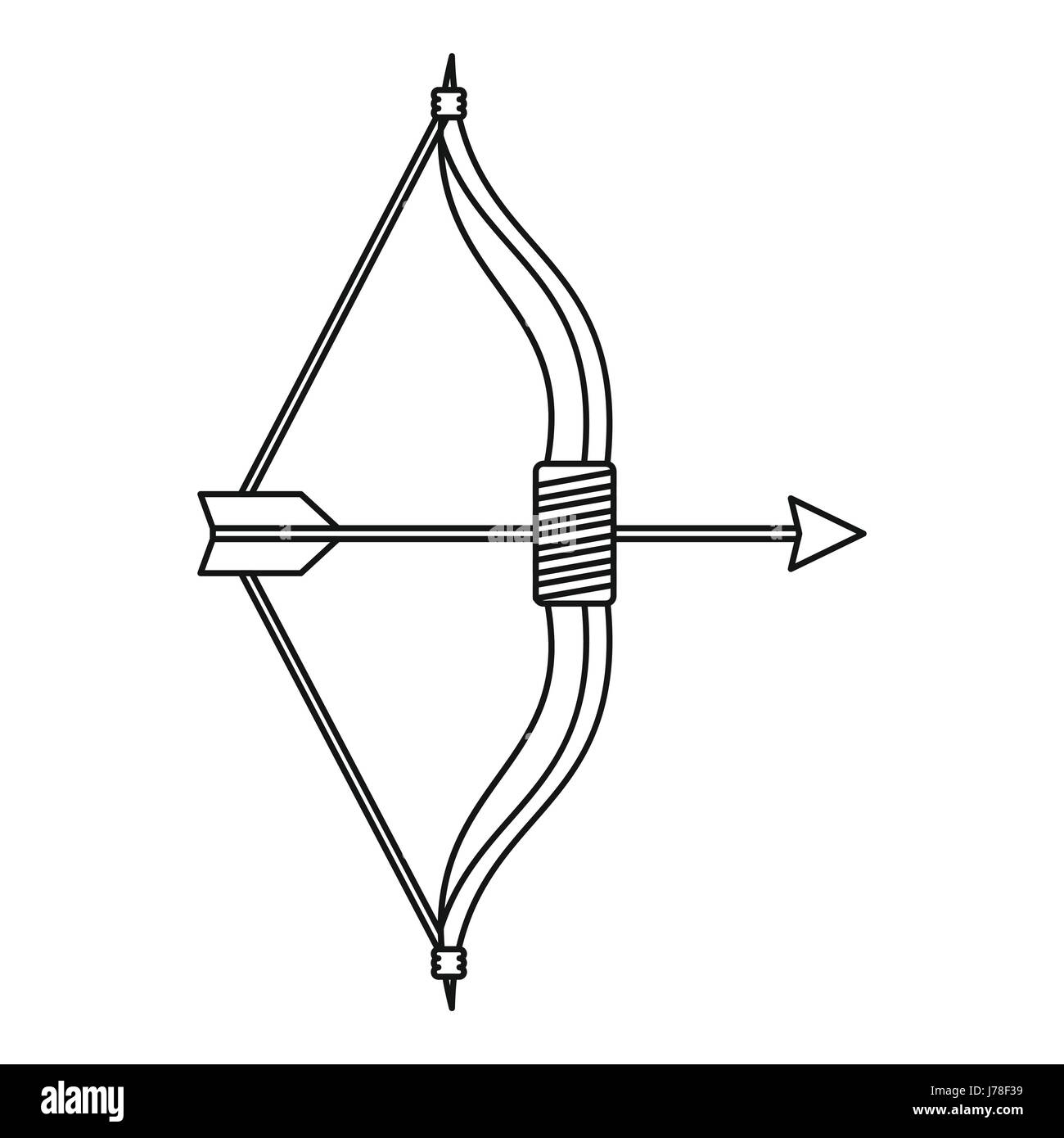Pfeil Und Bogen Symbol Im Umriss Stil Auf Einem Wei en Hintergrund