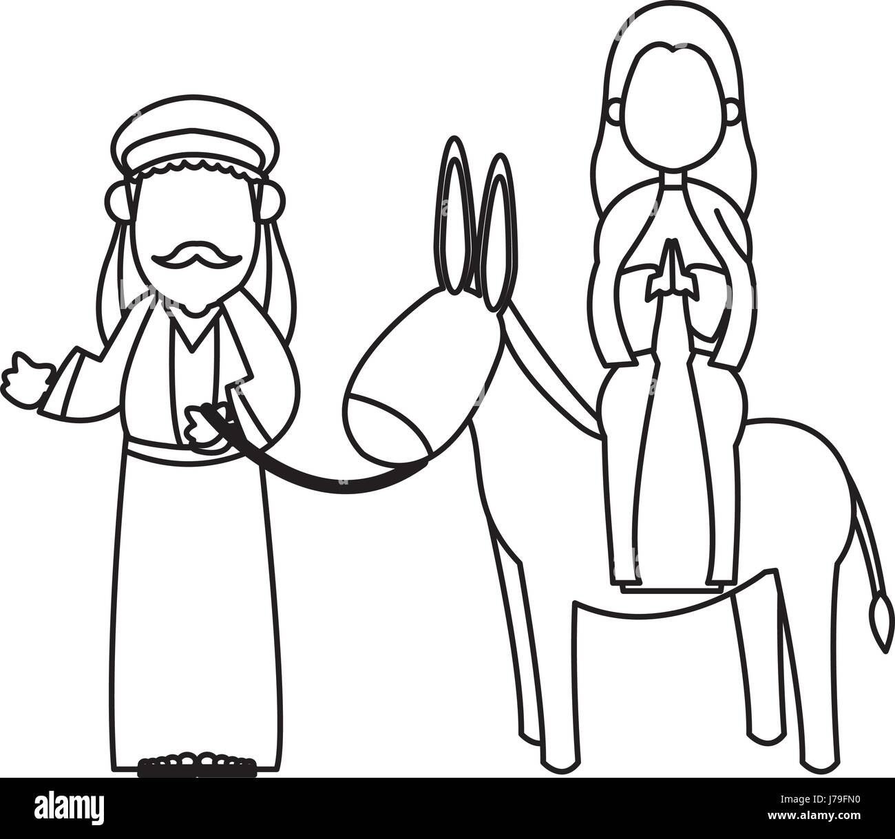 Maria und Josef nach Bethlehem mit dem Esel unterwegs Stock ...