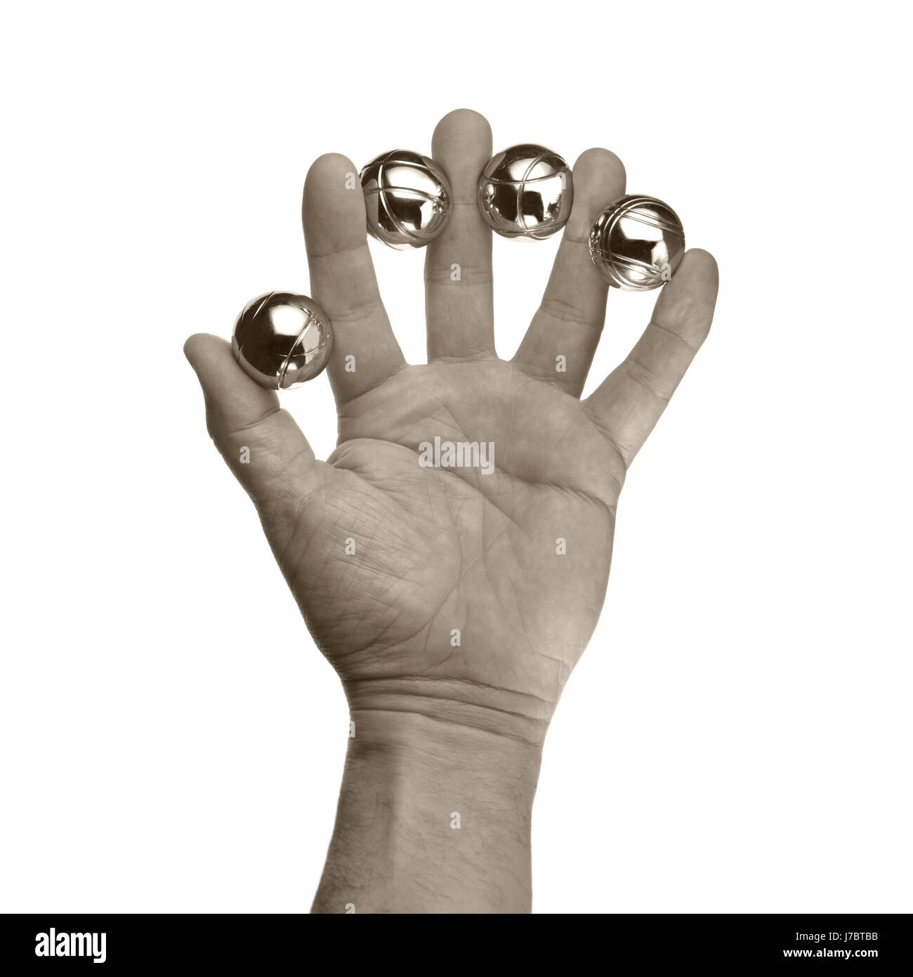 Hand, die isoliert Metall halten Symbolik jonglieren Piktogramm Symbol ...