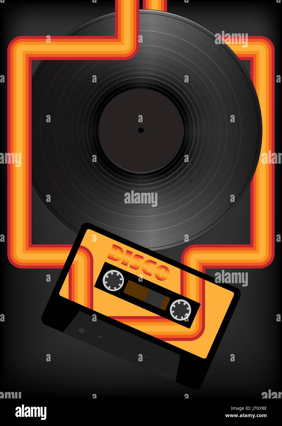 Disco-Party Feier Vinyl retro 80er Jahre Disco-Musik sound Grafik leer ...