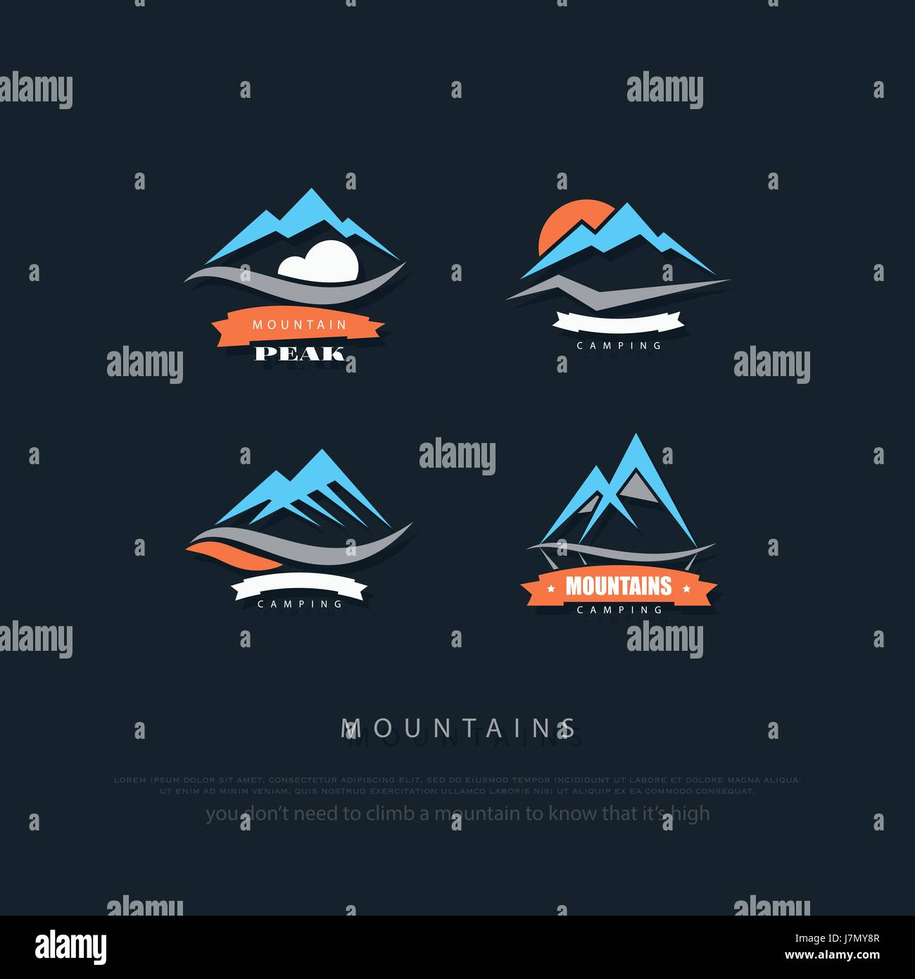 Satz von hohen Bergen-Vektor-Icons. Reise- und Klettern Konzept Logo ...