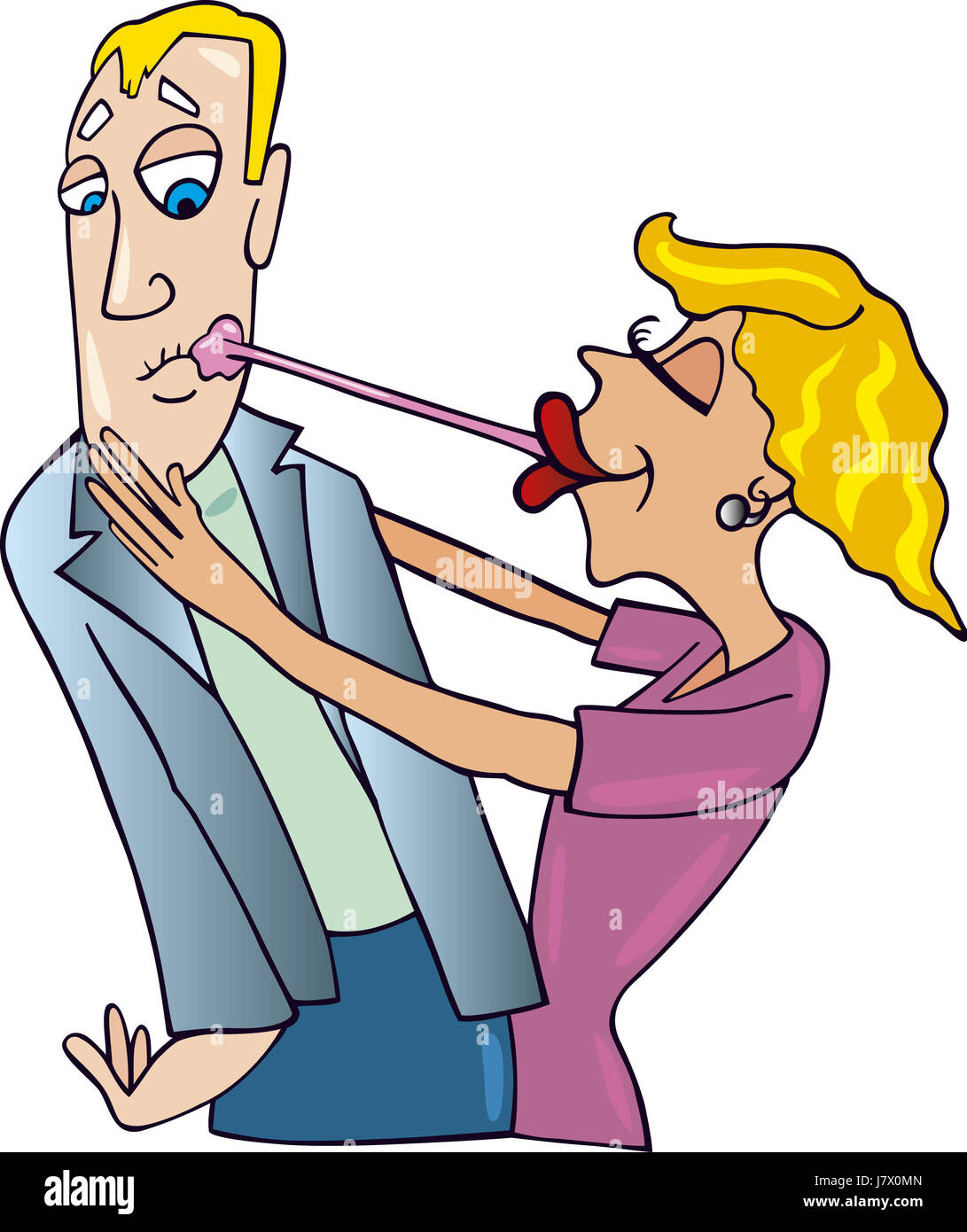 Frau Abbildung Kuss Gum Cartoon paar paar Essen Essen Essen kauen kauen ...