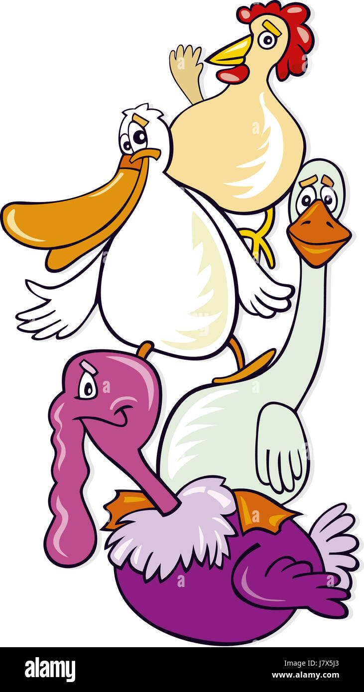 Abbildung der Türkei Ente Huhn Gans Cartoon Comics comic Vögel auf dem ...