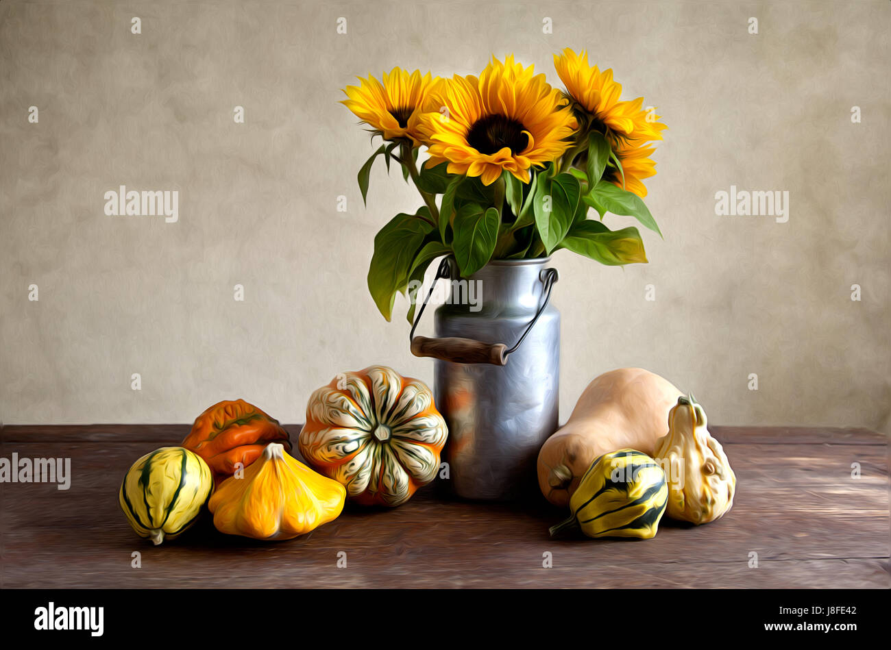 Stillleben, Blume, Pflanze, Sonnenblumen, Kürbis, Herbst, Herbst ...