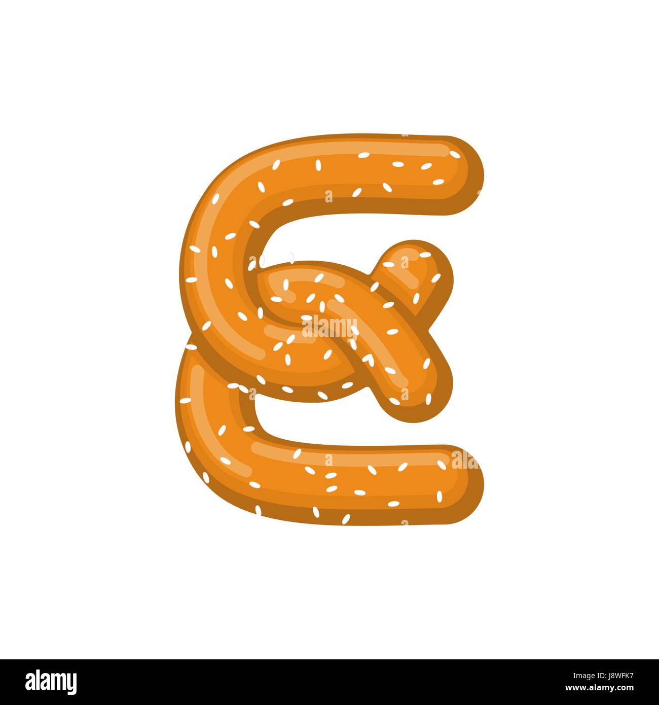 Buchstabe E Brezel. Snack-Schriftartsymbol. Essen-Alphabet-Zeichen ...
