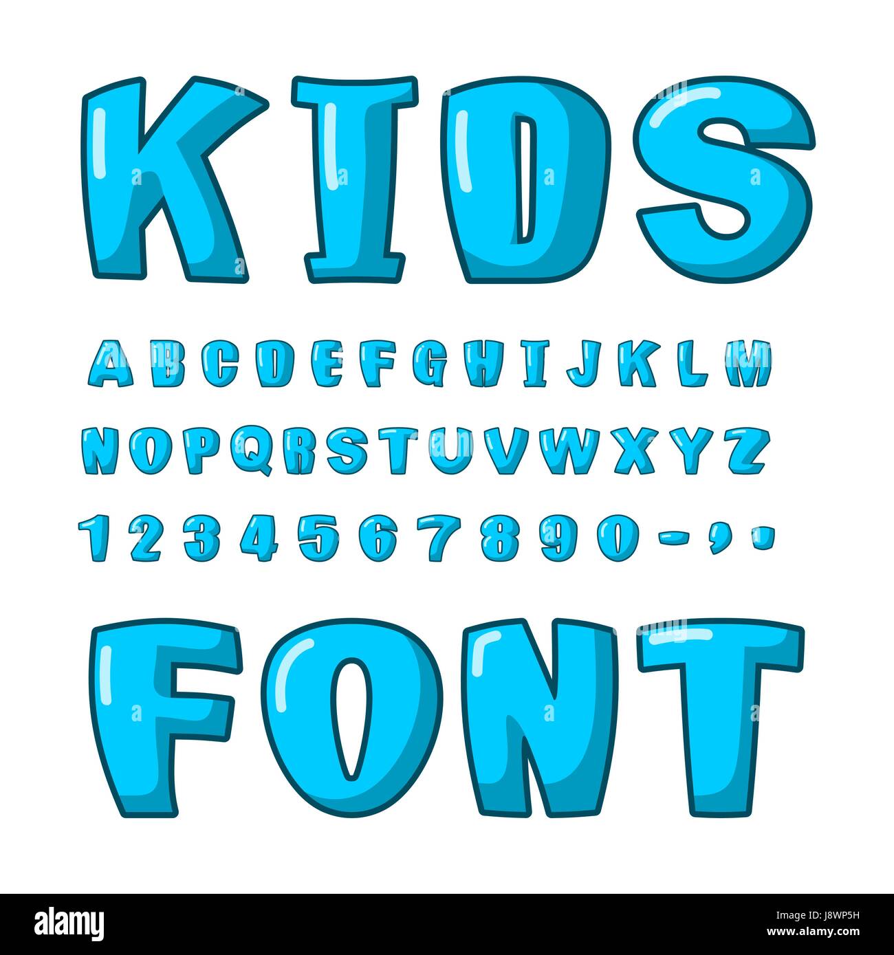 Kinder-Schriftart. Voluminöse blauen Buchstaben. ABC für Kinder ...