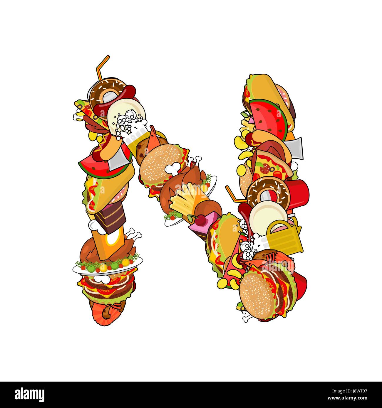 Buchstabe N Essen. Essbare Zeichen Alphabet aus Pizza und Hamburger ...