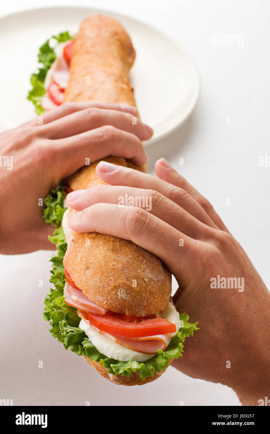 Hand, Hände, Käse, Sandwich, Schinken, Besitz, Betrieb, Snack, Salat ...