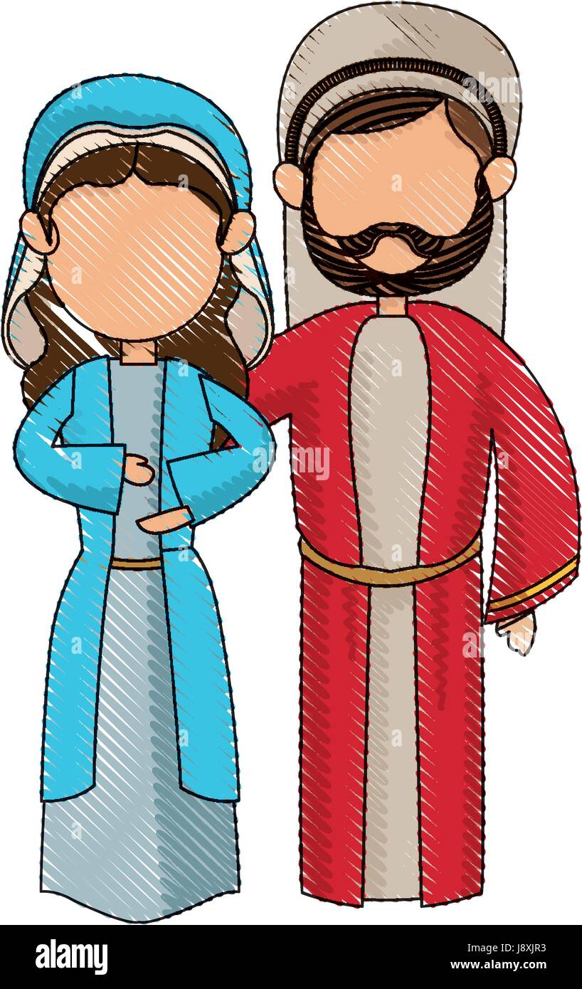 Cartoon-Jungfrau Maria und Josef Krippe Bild Stock-Vektorgrafik - Alamy