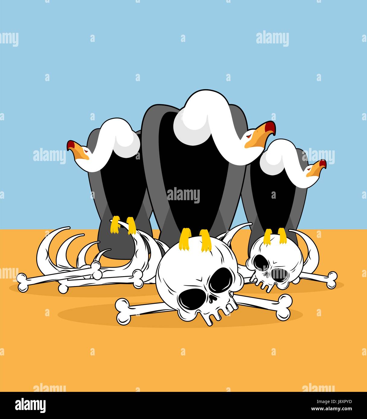 Geier auf Knochen in der Wüste. Greif zu Knochen nagen. Condor und ...