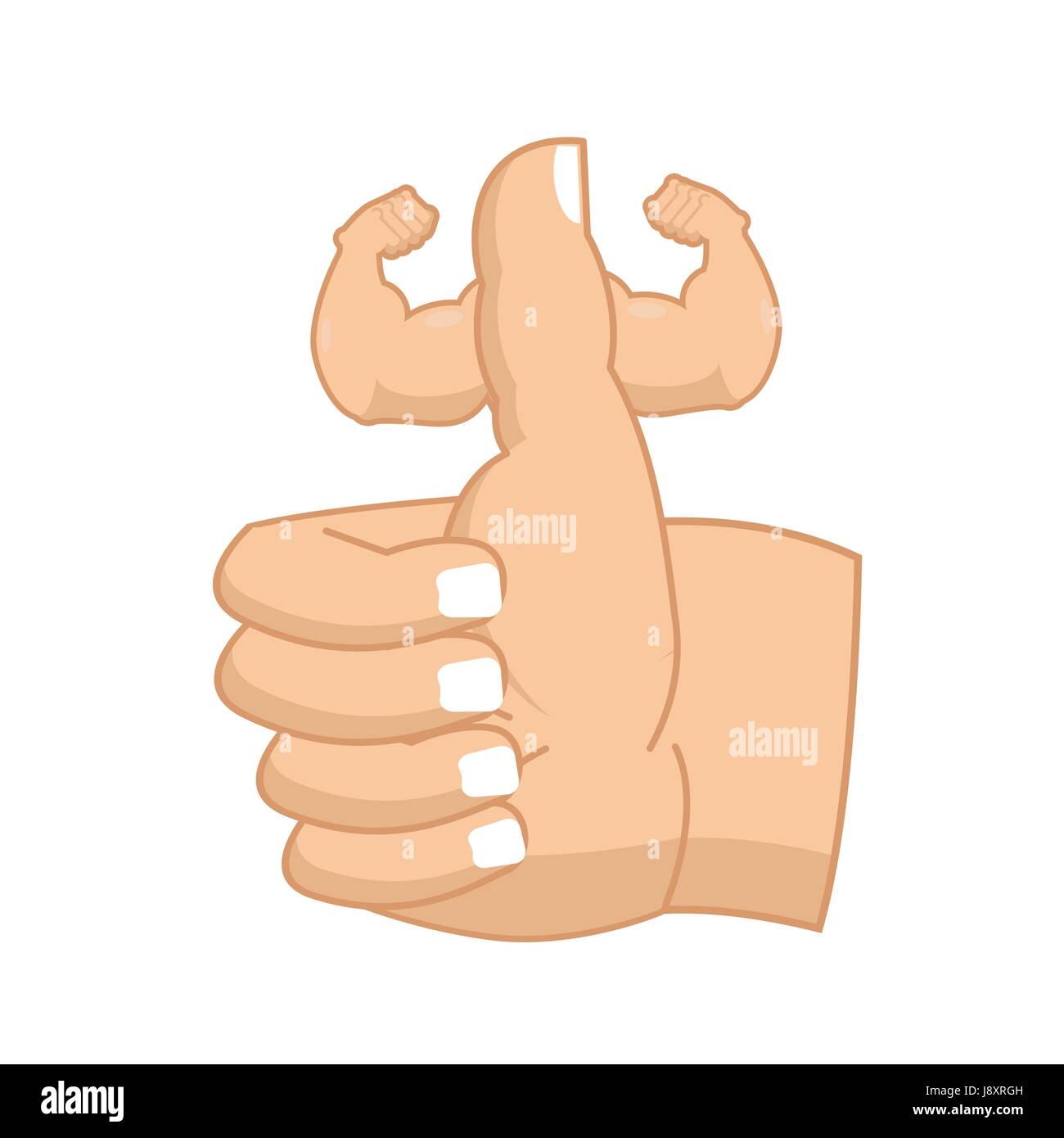 Wie stark. Fitness-Daumen hoch mit großen Muskeln. Starke Hand. Das ...