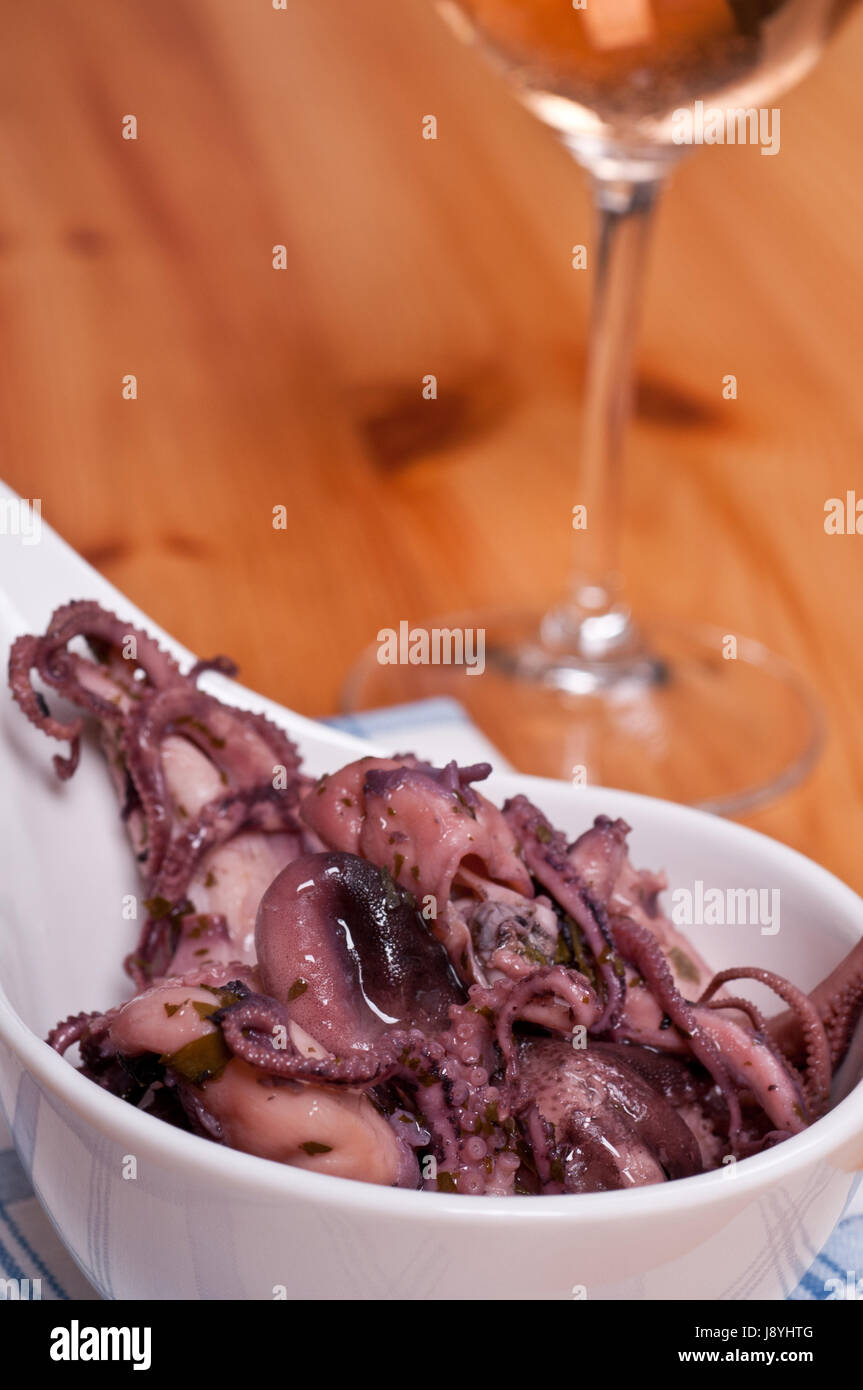 Sepia, Meeresfrüchte, Tintenfisch, Kraken, Starter, Kräuter, Glas ...