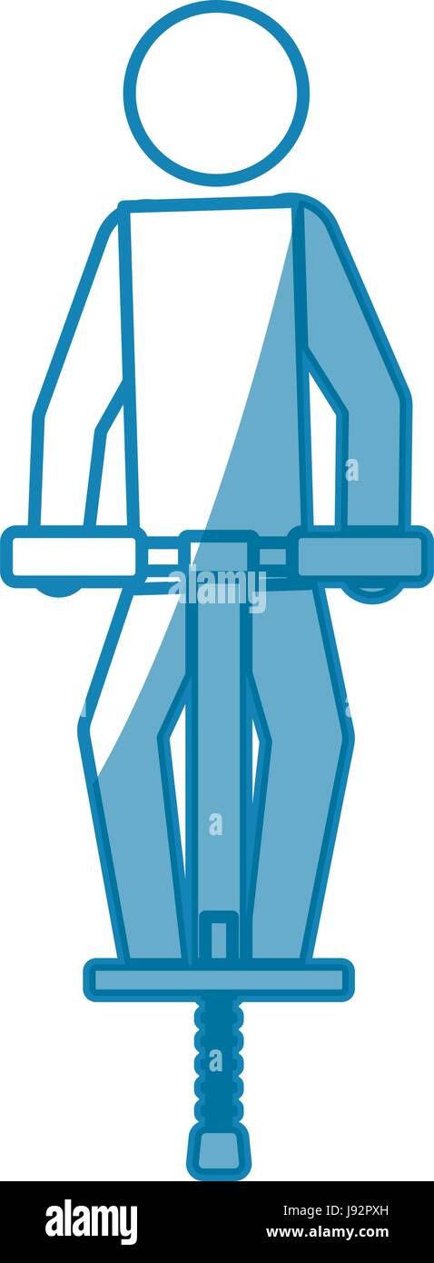 blaue Linie Piktogramm Mann springt mit einem Pogo stick Stock ...