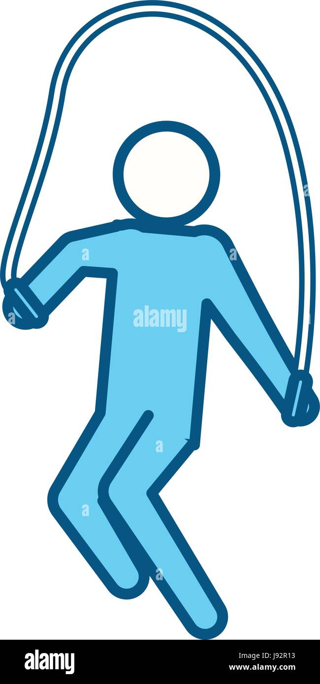 blaue Linie Piktogramm Mann springt Seil Training Stock-Vektorgrafik ...