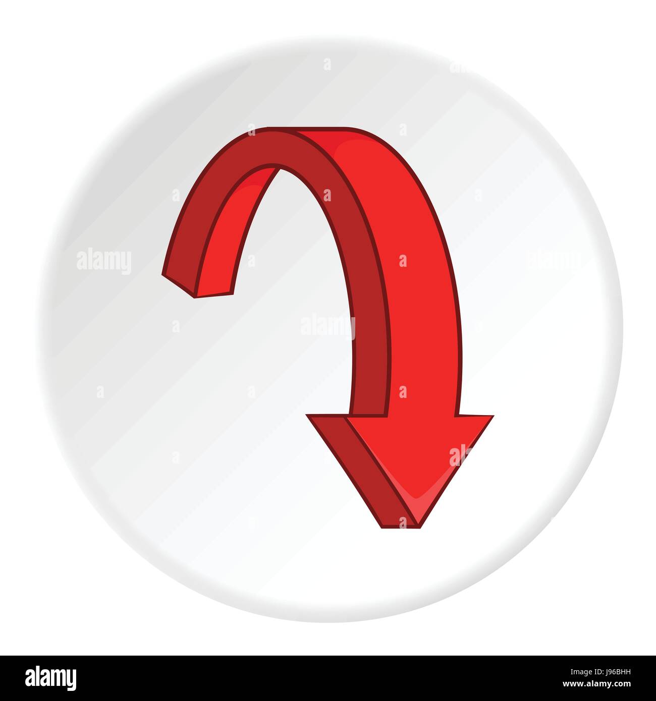 Roten gekrümmten Pfeil nach unten Symbol, Cartoon-Stil Stock ...