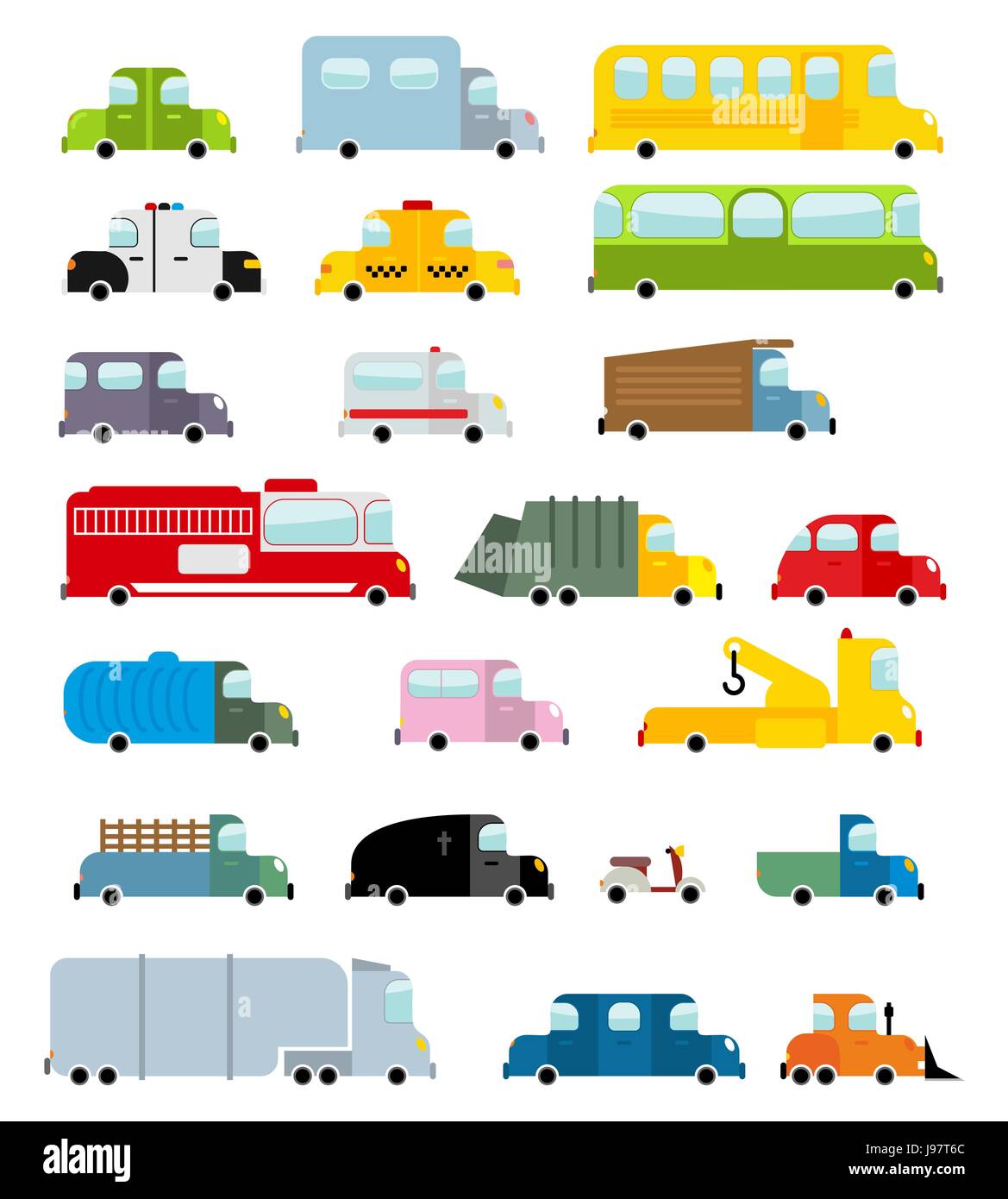 Auto set Cartoon-Stil. Große Icons-Auflistung. Boden setzen Fahrzeuge ...