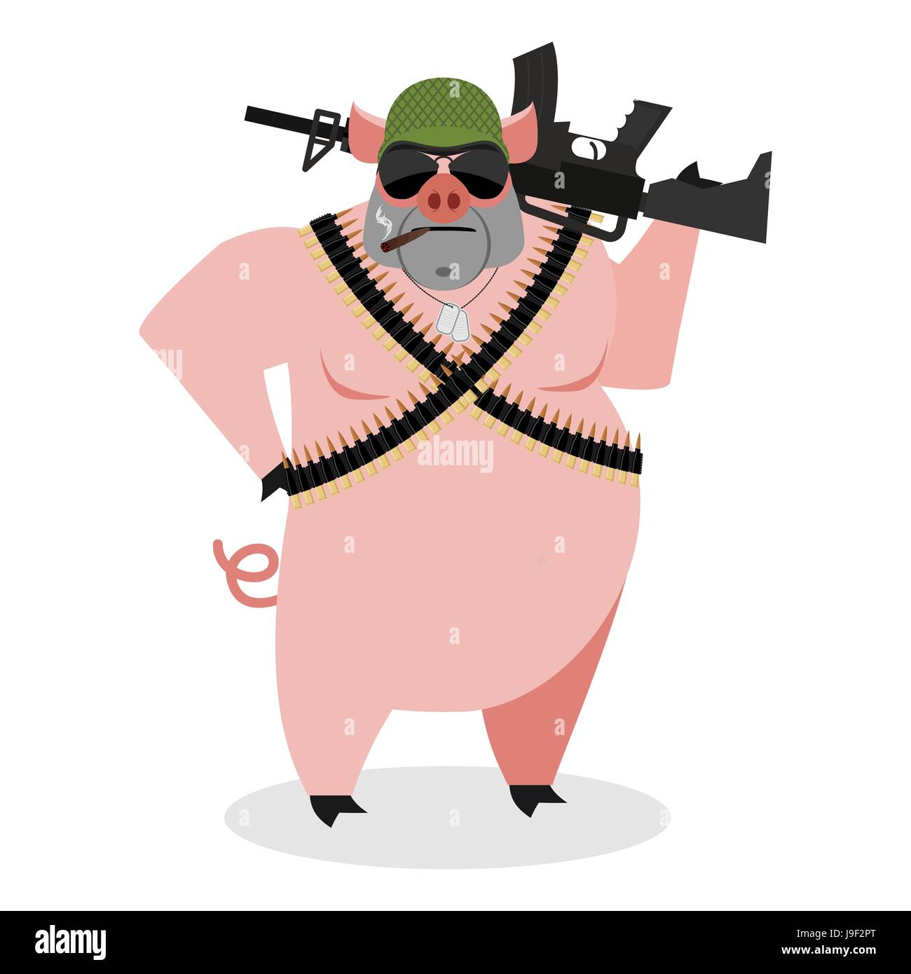 Militärische Schwein mit Gewehr. Wildschwein mit Gewehr. Hog und ...