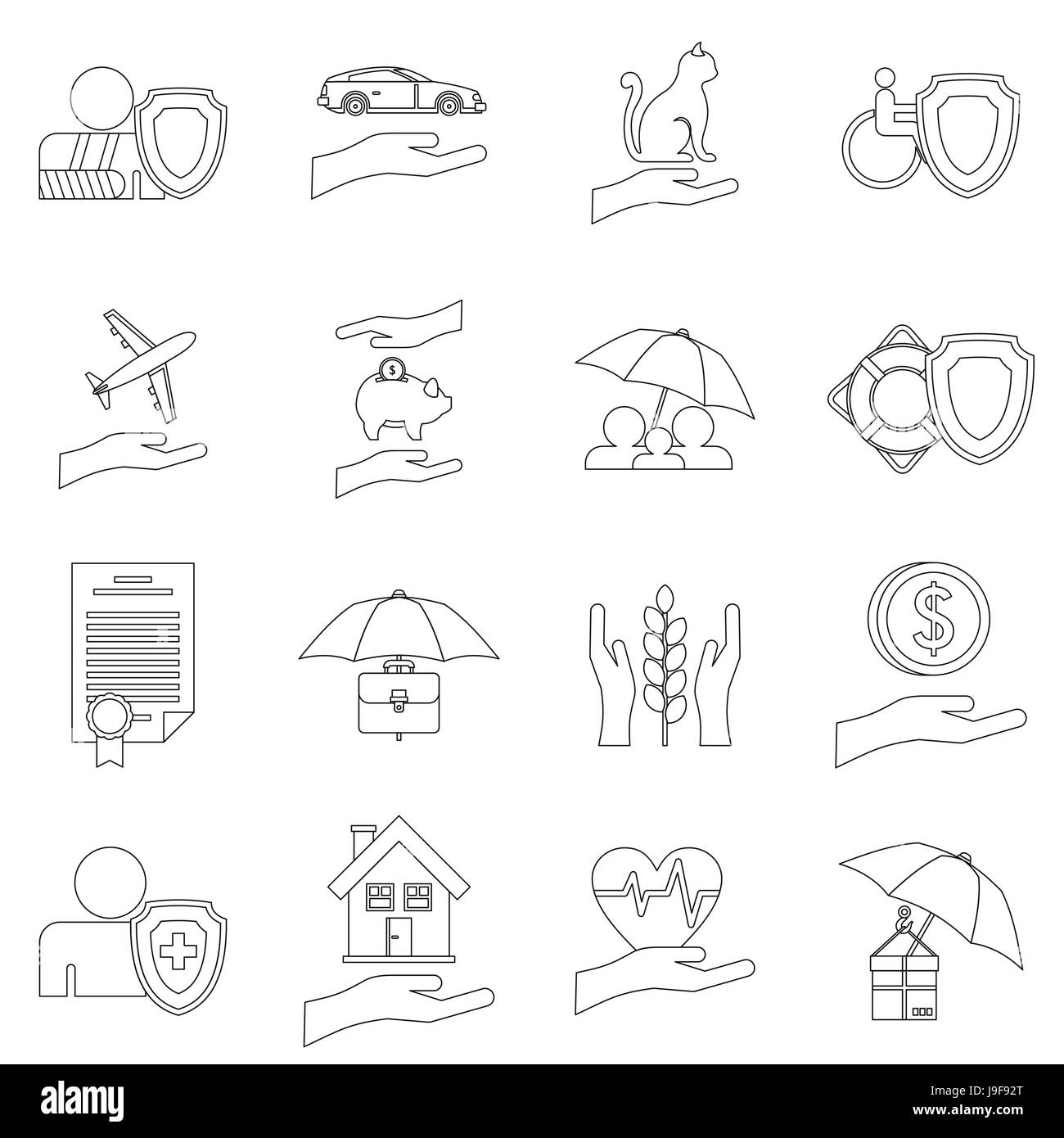 Versicherung Icons Set, Umriss-Stil Stock-Vektorgrafik - Alamy Versicherung Icons Set, Umriss-Stil Stock-Vektorgrafik - Alamy