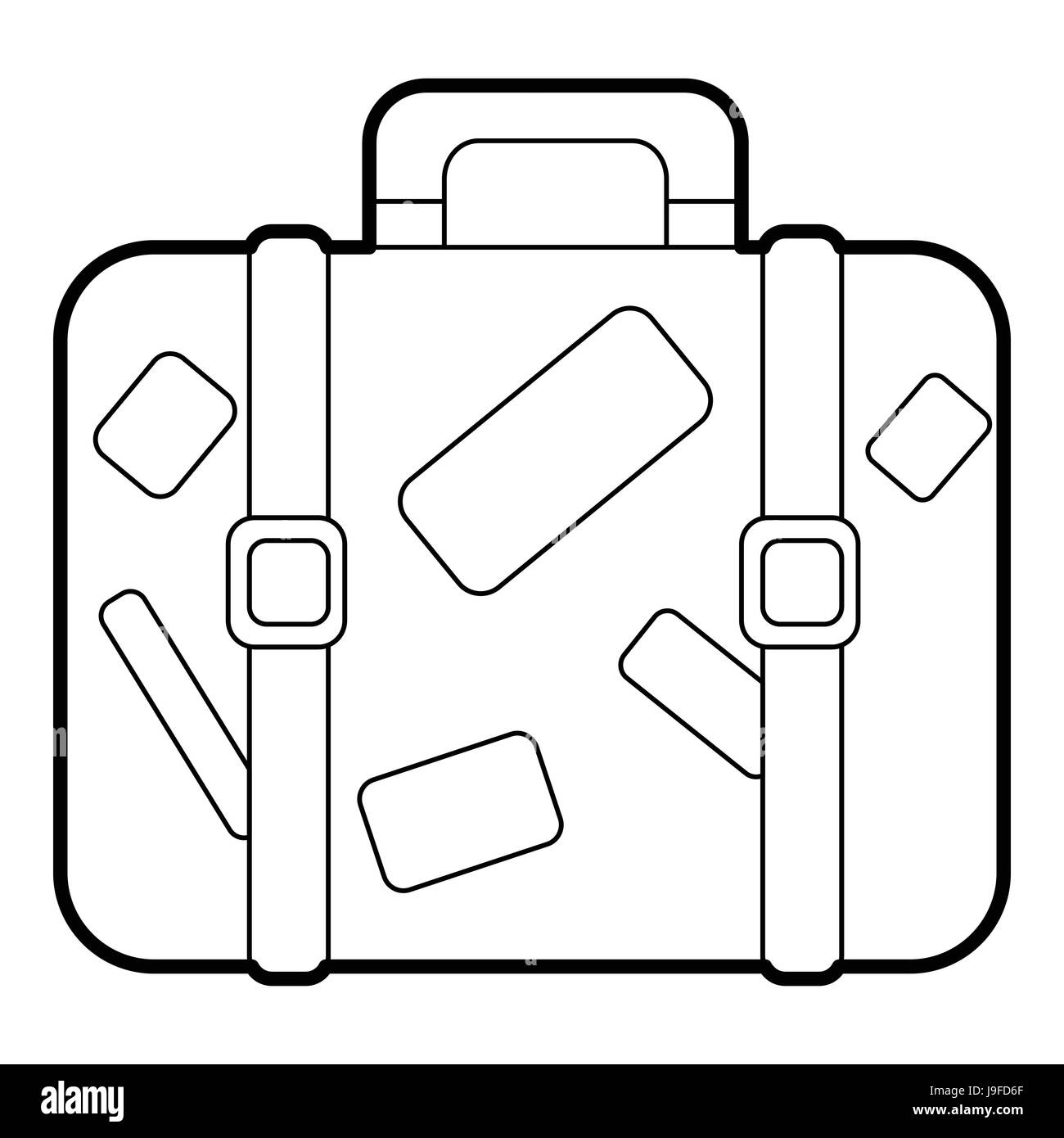 Reise-Koffer mit Aufklebern Symbol, Umriss-Stil Stock-Vektorgrafik - Alamy