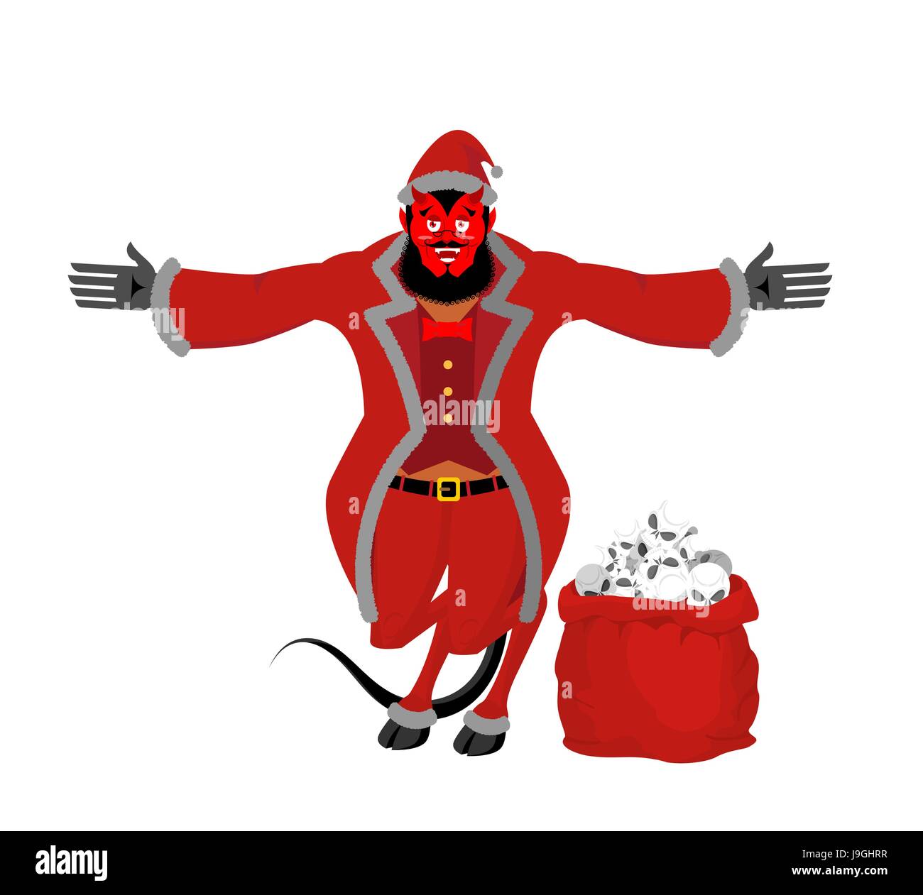 Krampus Satan Santa. Claus rote Dämon mit Hörnern. Weihnachten-Monster ...
