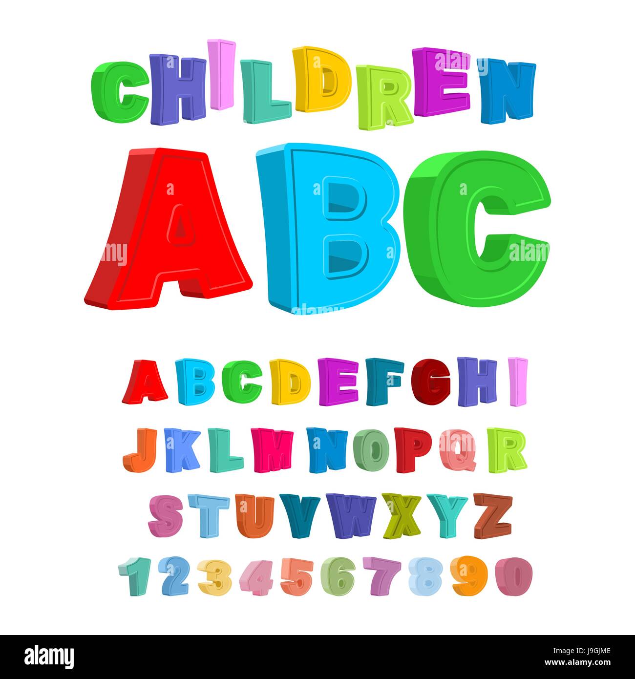 Kinder-ABC. Grossbriefe im Kinder-Stil. Babys Alphabet. 3D Schrift ...