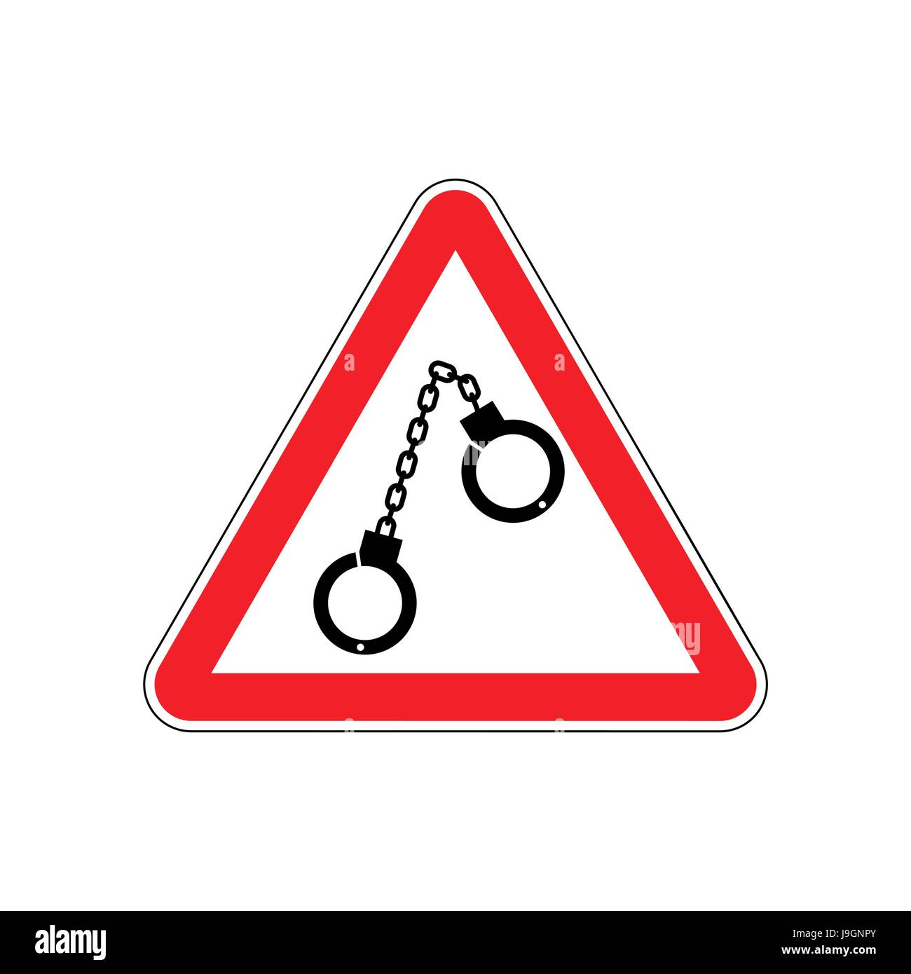 Achtung Polizei. Handschellen auf rotes Dreieck. Straße Zeichen ...