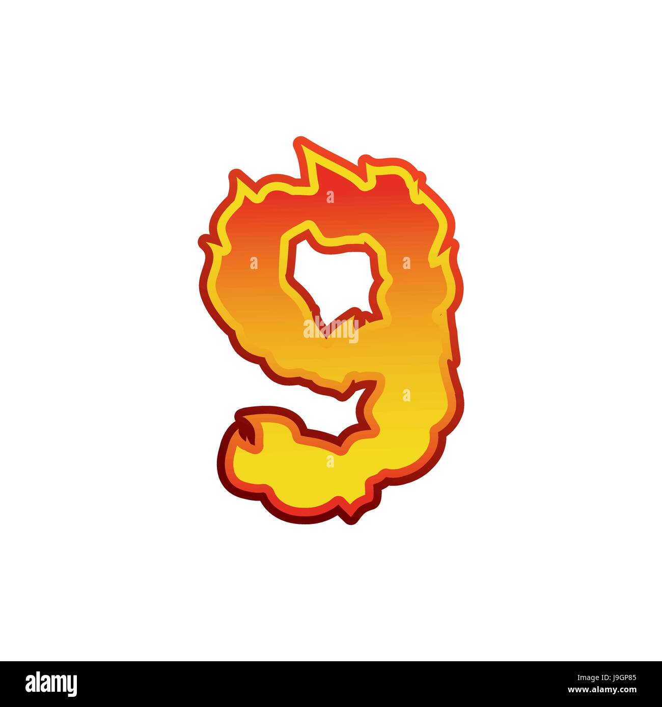 Nummer 9 Feuer. Flammen Schriftart neun. Tattoo Alphabet Zeichen ...