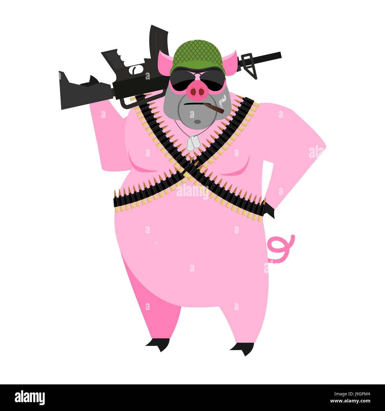 Schwein-Soldaten. Schweinegrippe Krieg. Wildschwein mit Pistole. Aper ...