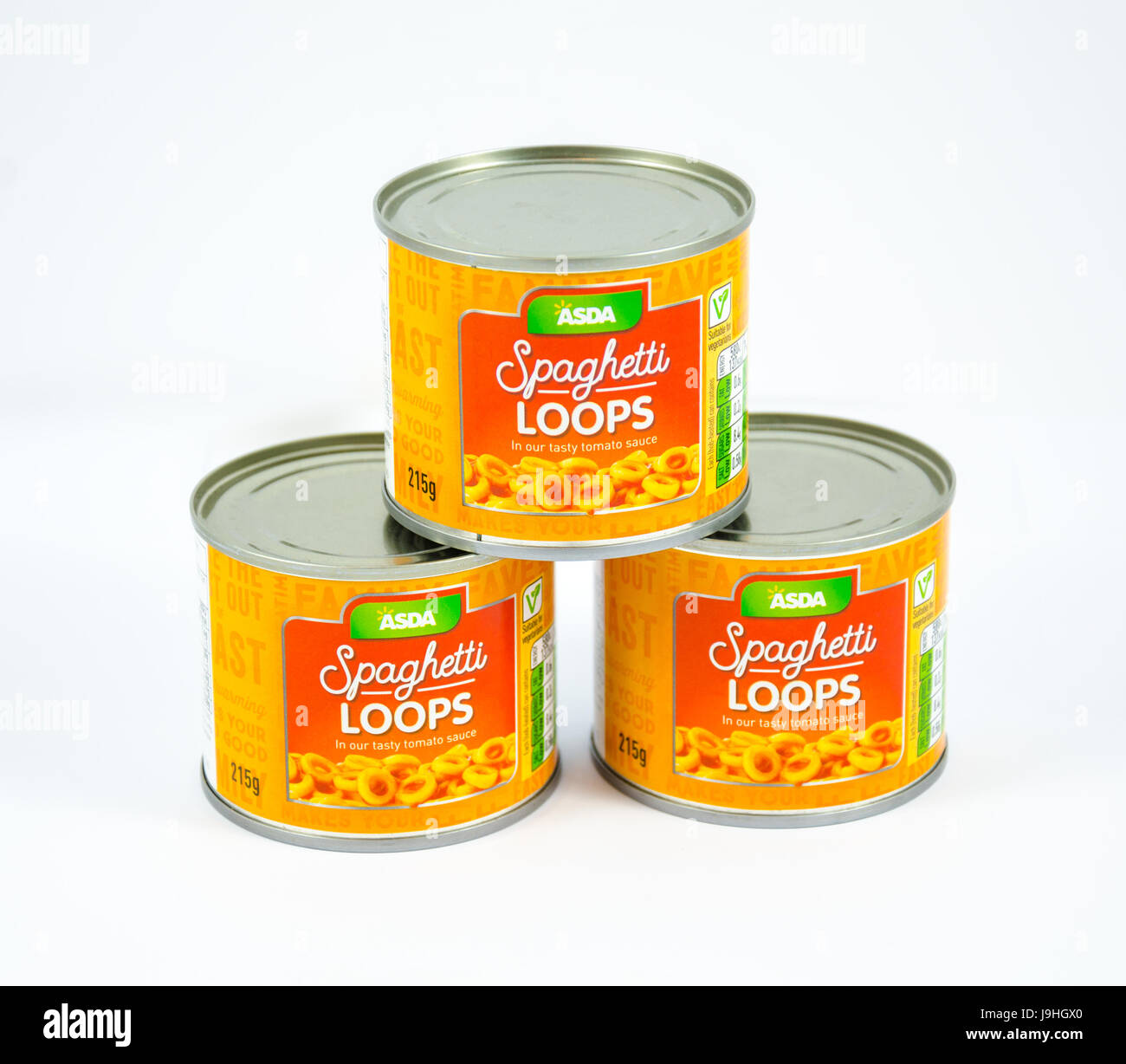 Eine Pyramide aus der Dosen von Asda Spaghetti Hoops Stockfotografie ...