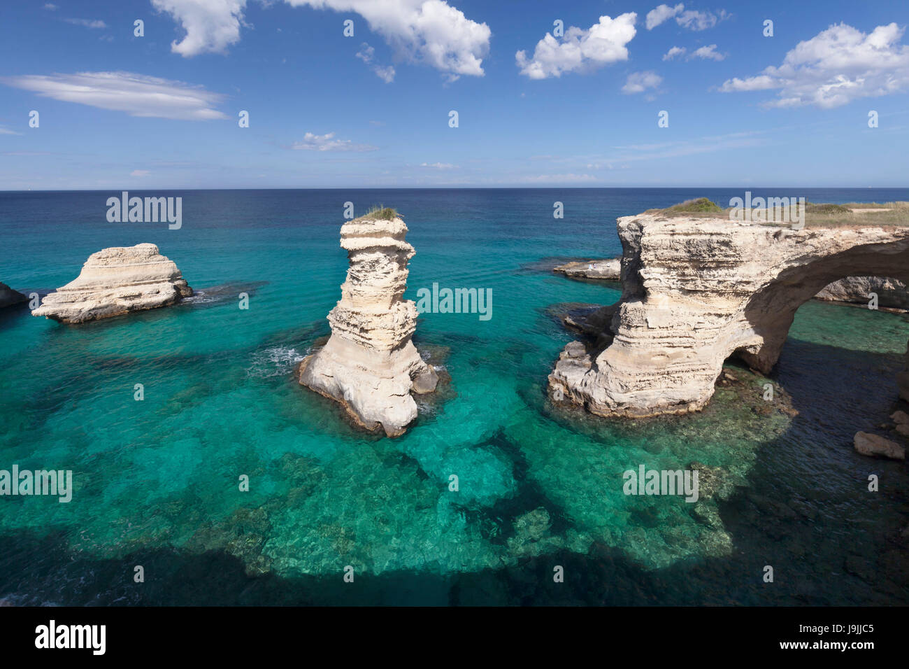 Felsige Küste mit Steinsäulen, Sant'Andrea, Adria, Mittelmeer, in der ...