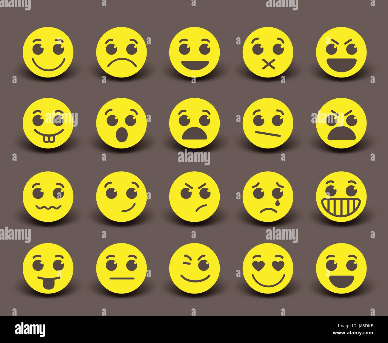 Gelber Smiley Gesicht Icons und Emoticons mit Mimik und Emotionen in ...
