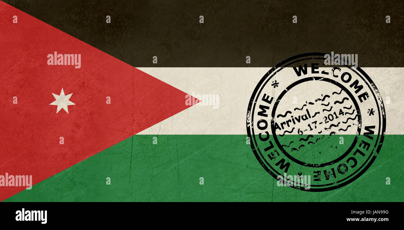 Herzlich Willkommen Sie in Jordanien Fahne mit Passstempel ...