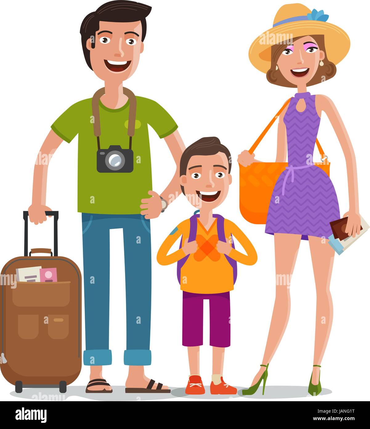 Reise, Reise, Urlaub. Glückliche Familie reist. Cartoon-Vektor ...