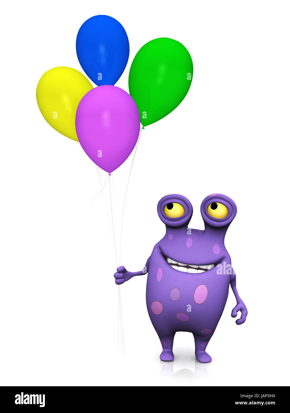 Eine niedliche charmante Cartoon Monster mit vier bunten Luftballons in ...