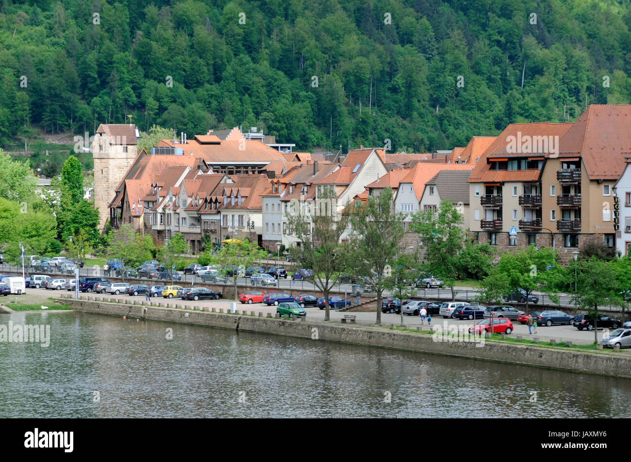 Eberbach, Neckar, Baden Württemberg, Altstadt, Stadtmauer, Wachturm ...
