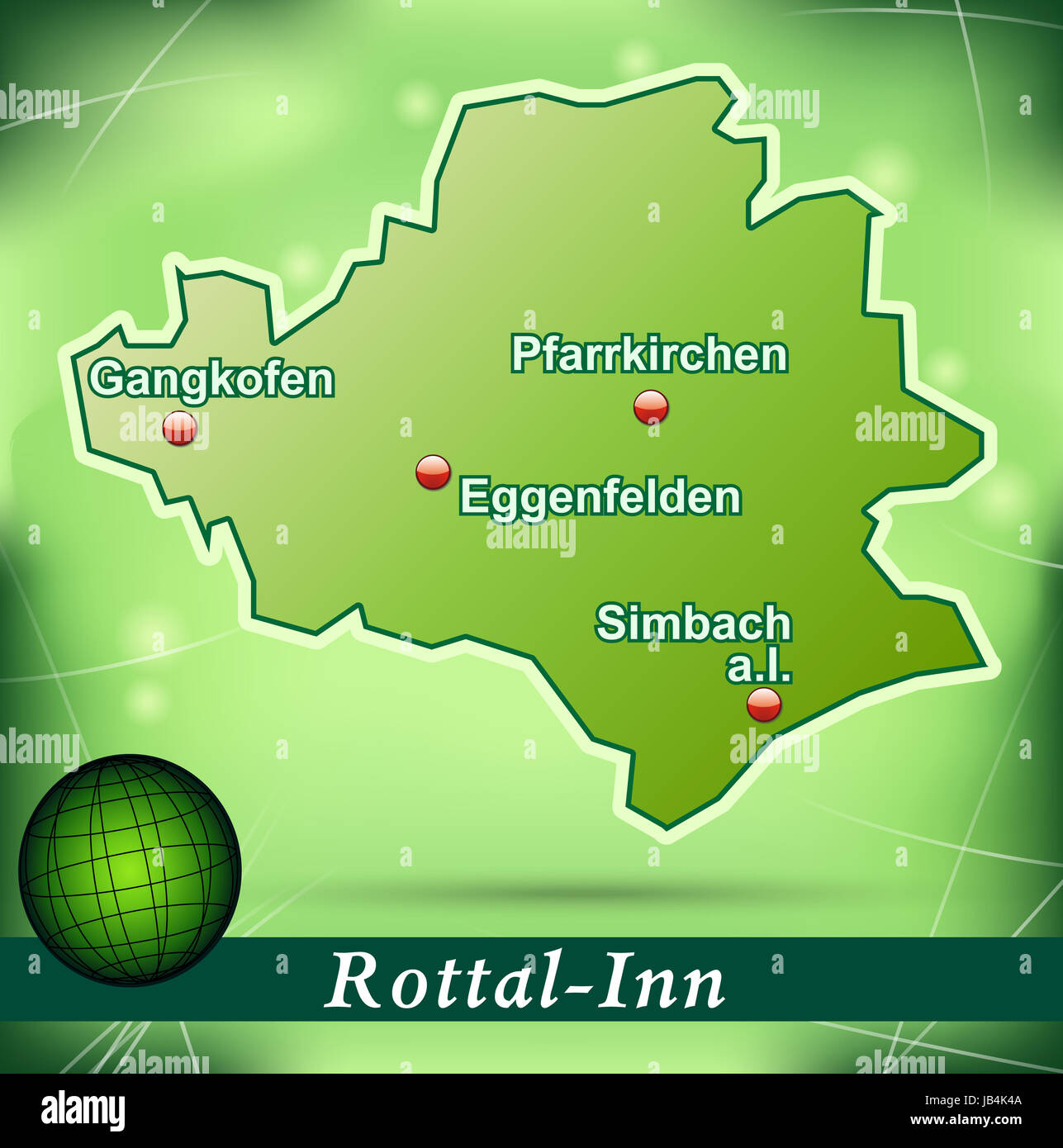 Rottal-Inn in Bayern als Inselkarte Mit Abstraktem Hintergrund in Grün ...