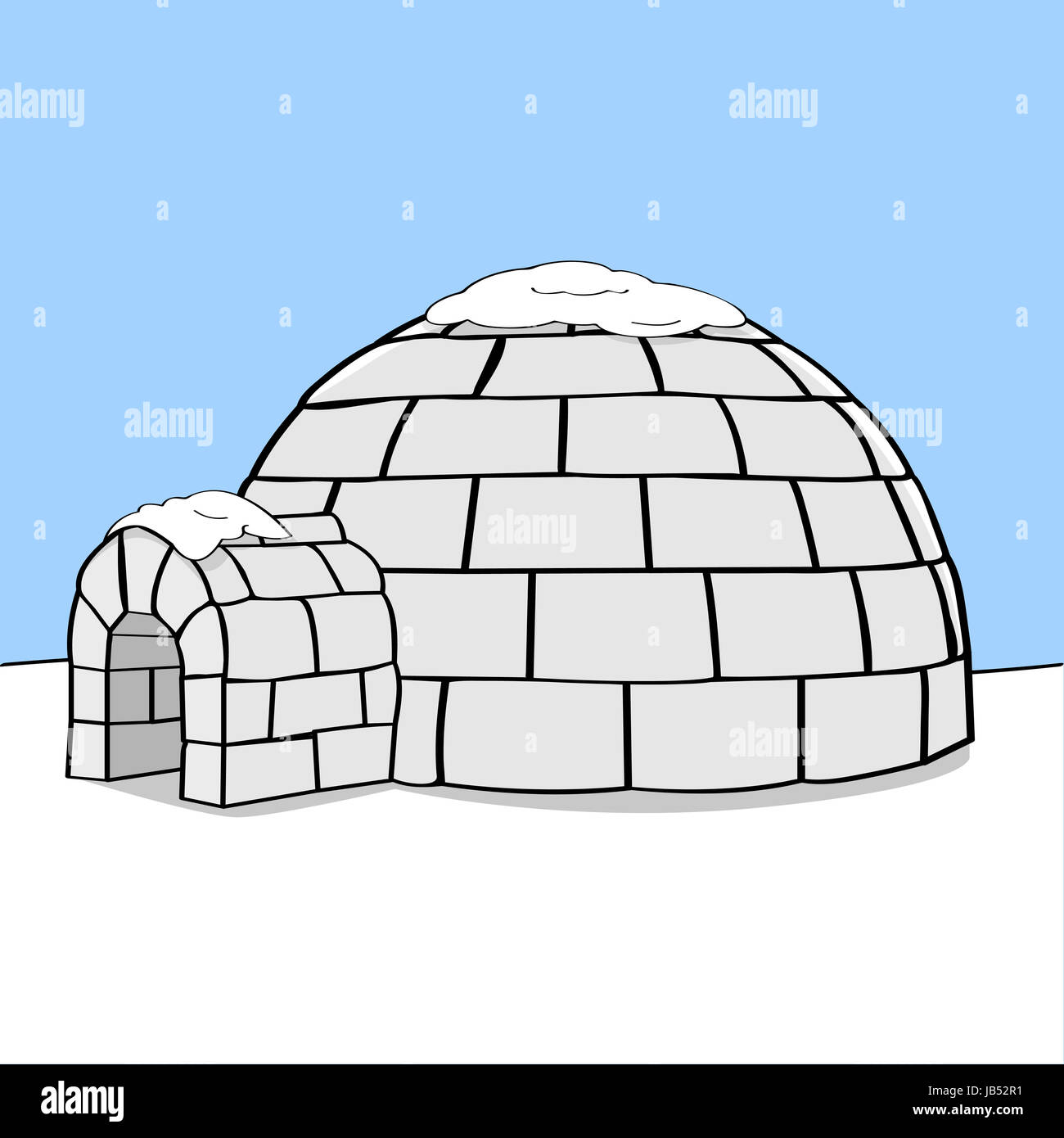 Comic-Illustration zeigt ein Iglu mitten im Nirgendwo mit etwas Schnee ...