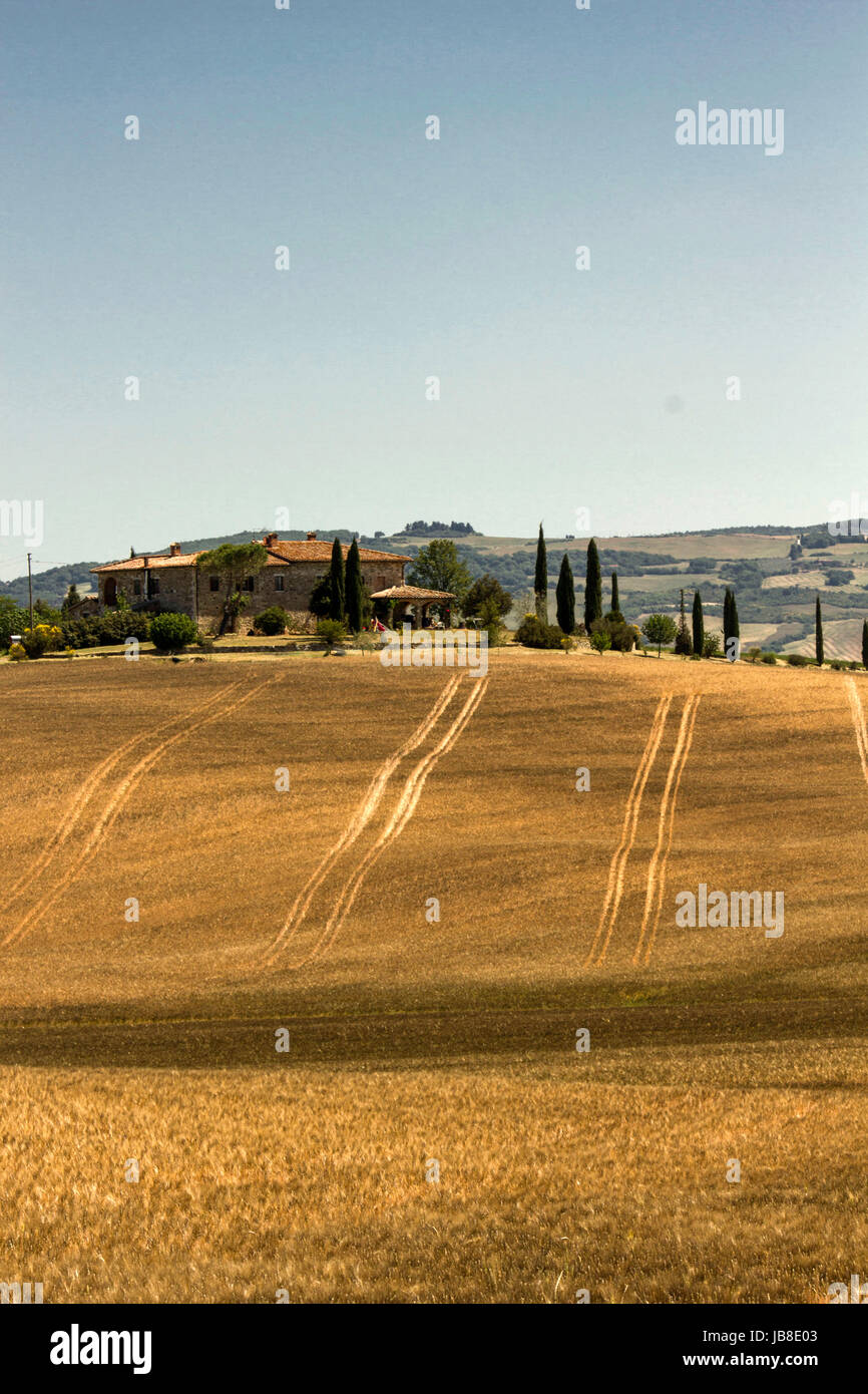 VAL D'ORCIA, Italien - 3. Juni 2017: Tuscany Val D'Orcia Landschaft ...