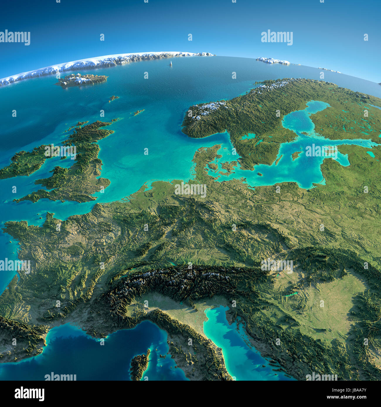 Hochdetaillierte Erde am Morgen. Übertrieben präzise Relief beleuchtet ...