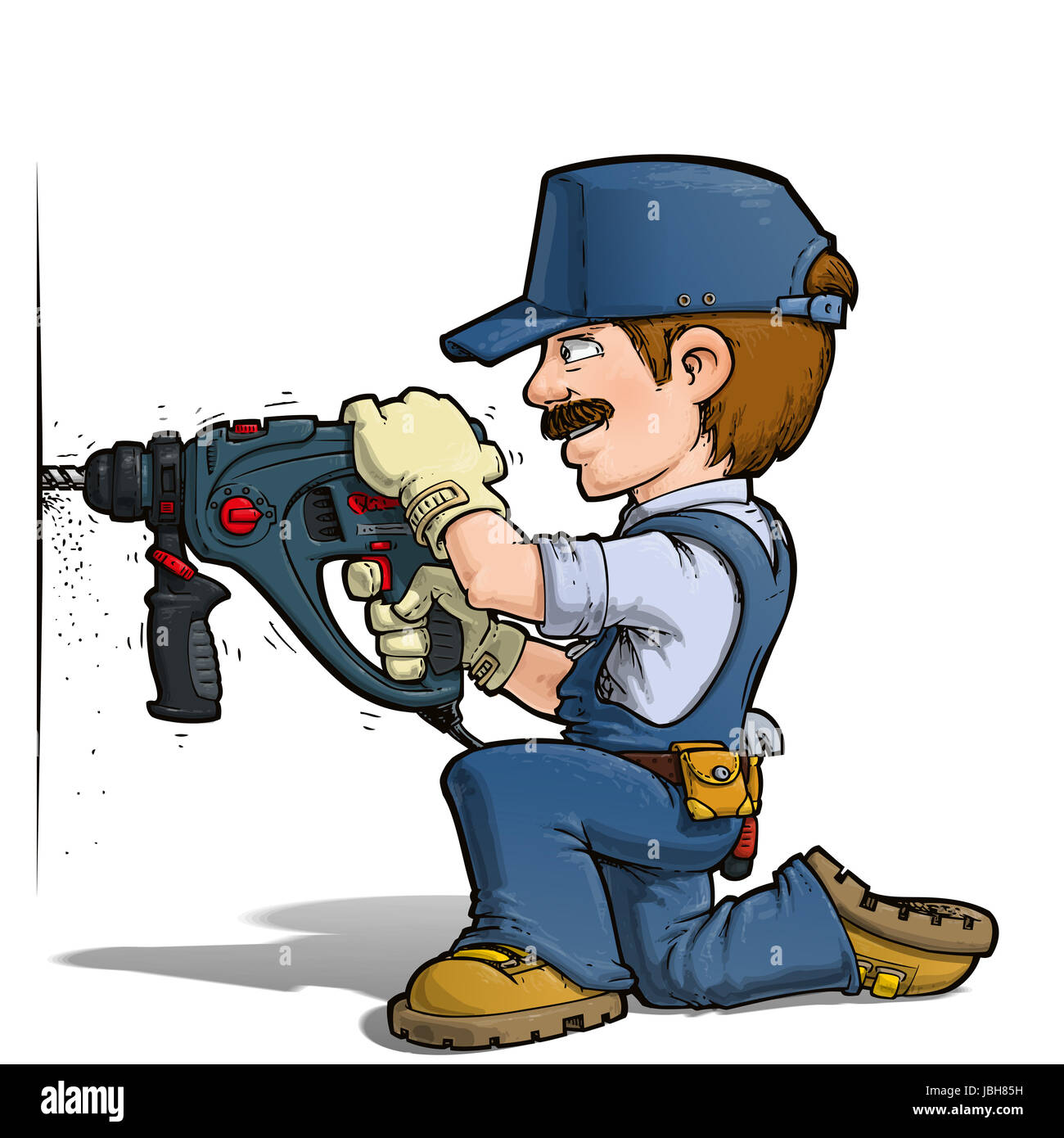 Cartoon Illustration ein Handwerker Bohren an der Wand Stockfotografie ...