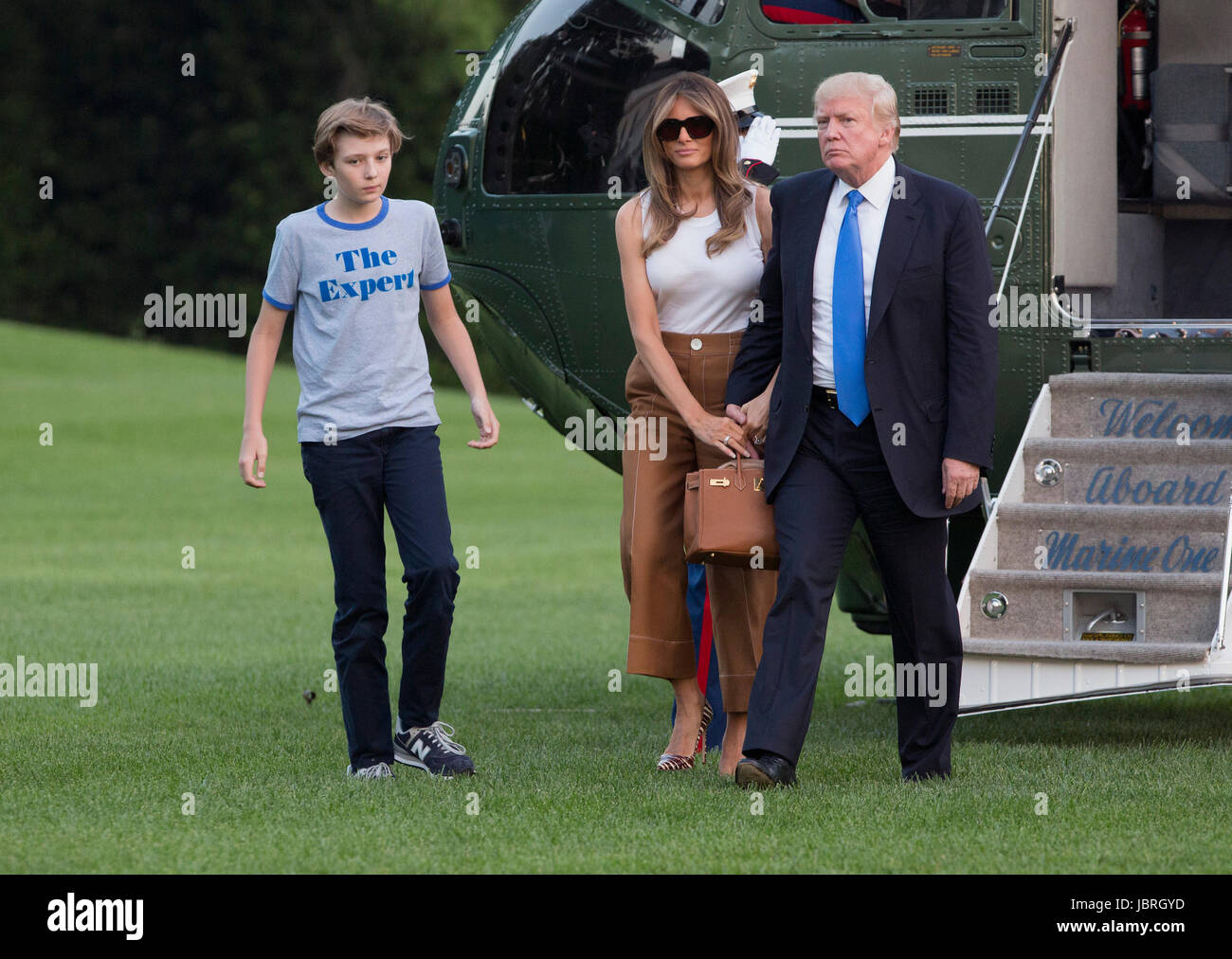 US-Präsident Donald J. Trump, First Lady Melania Trump und ihr Sohn Barron Trump zurück ins ...
