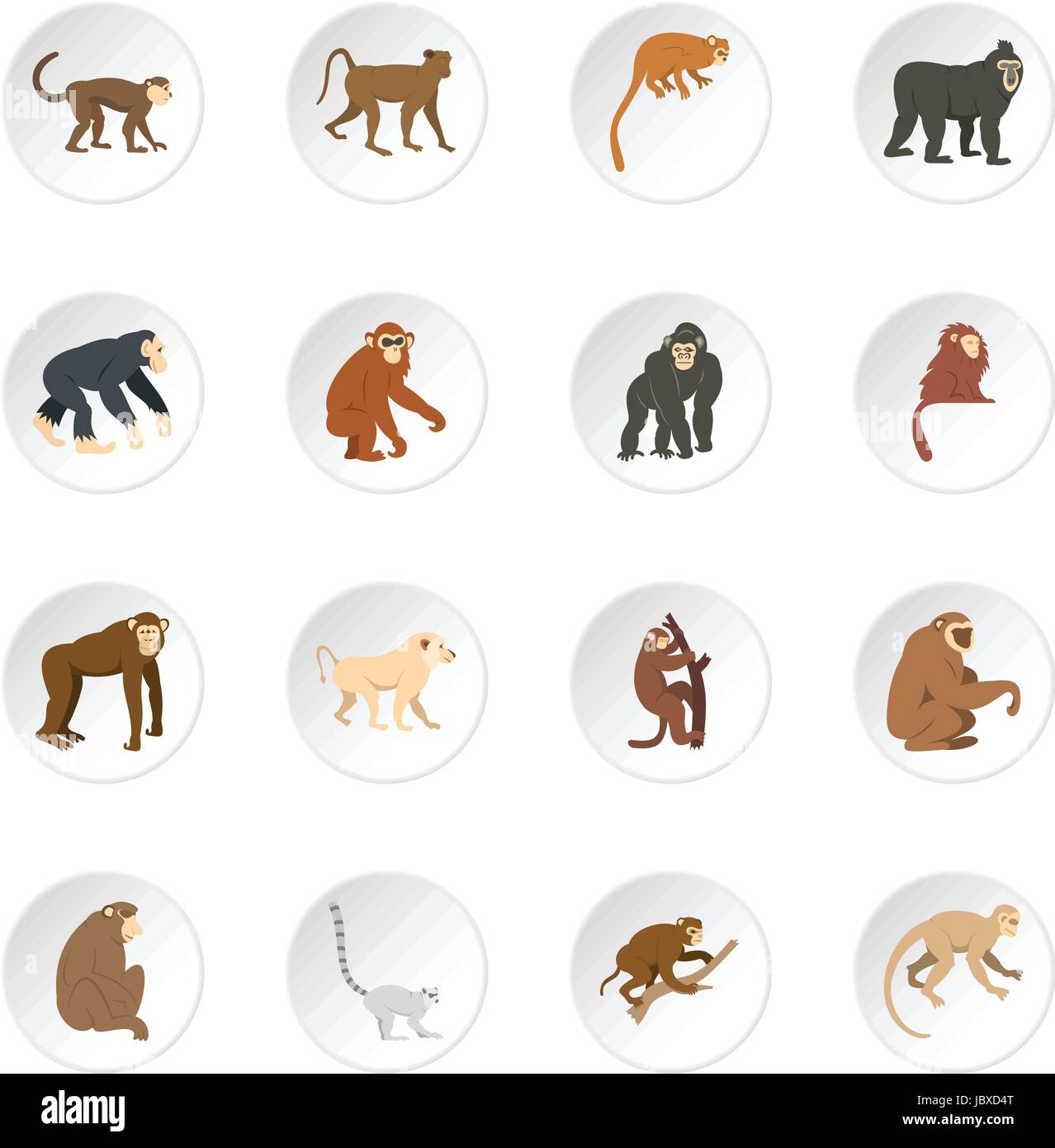 Affe-Typen Symbole inmitten einer flachen Stil Stock-Vektorgrafik - Alamy