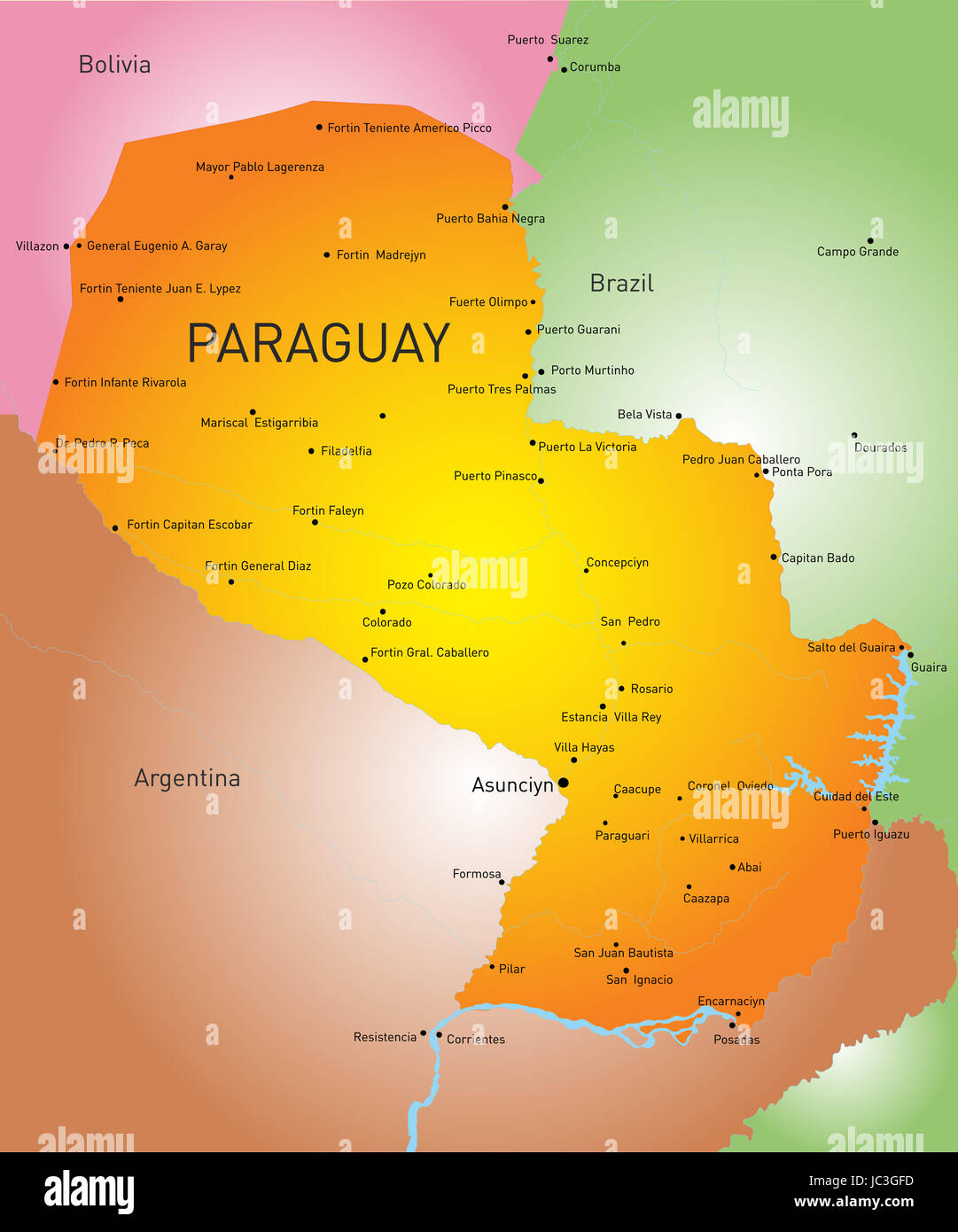 Farbe Vektorkarte von Paraguay-Land Stockfotografie - Alamy