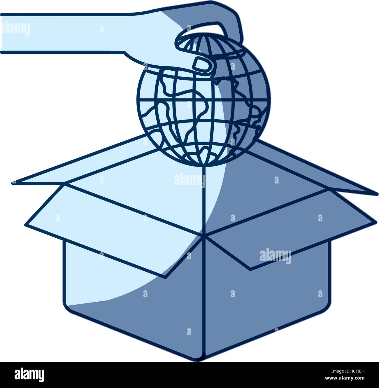 blaue Farbe Kontur Schattierung von Hand mit einem Globus Erde Welt, im ...