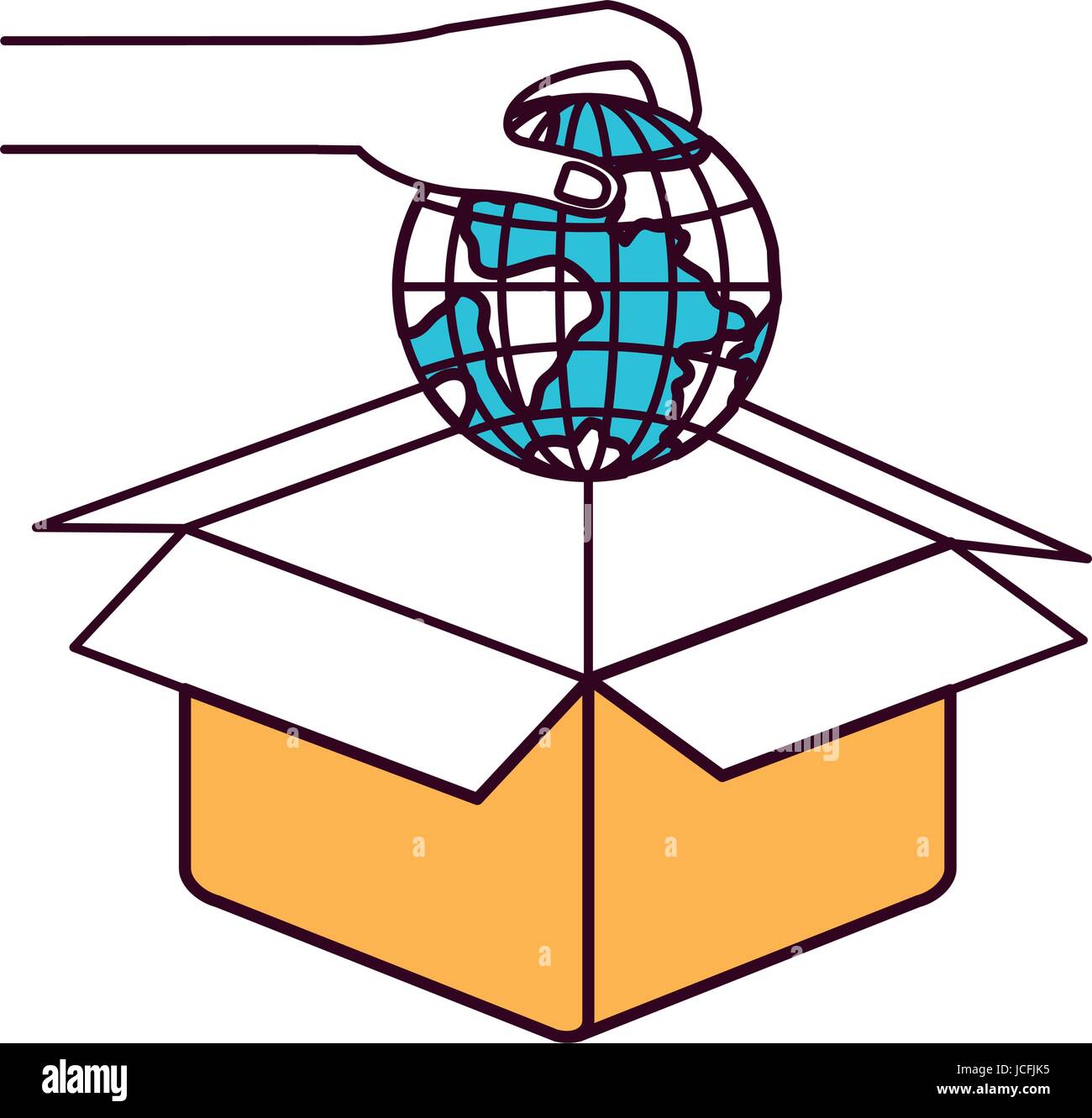 Silhouette Farbe Abschnitte von Hand mit einem Globus Erde Weltdiagramm ...