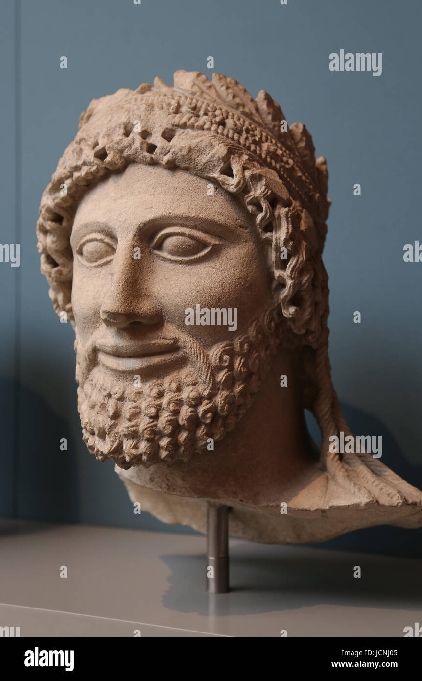 Zypriotische Skulptur. Das Chatsworth Kopf, 450 vor Christus. Kalkstein ...
